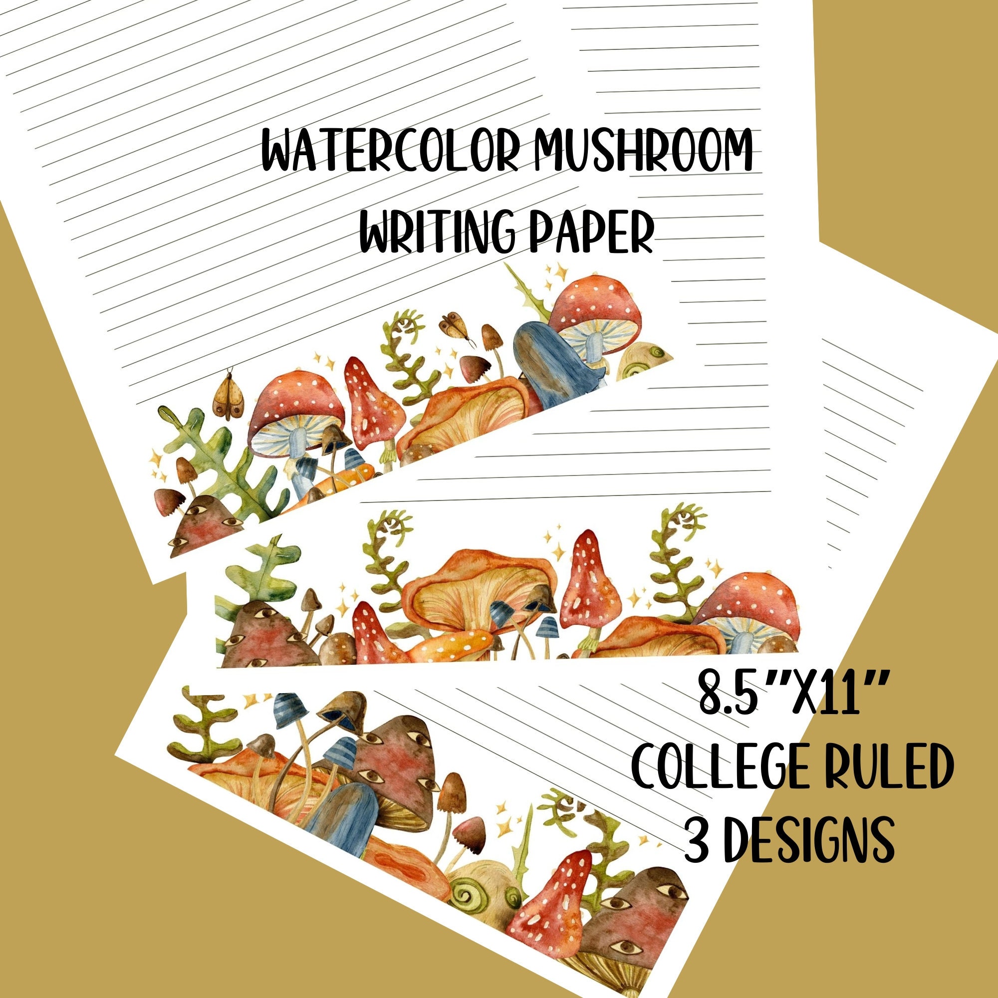 Mushroom Stationery Printable Fungi Writing Paper Forest Nature ...