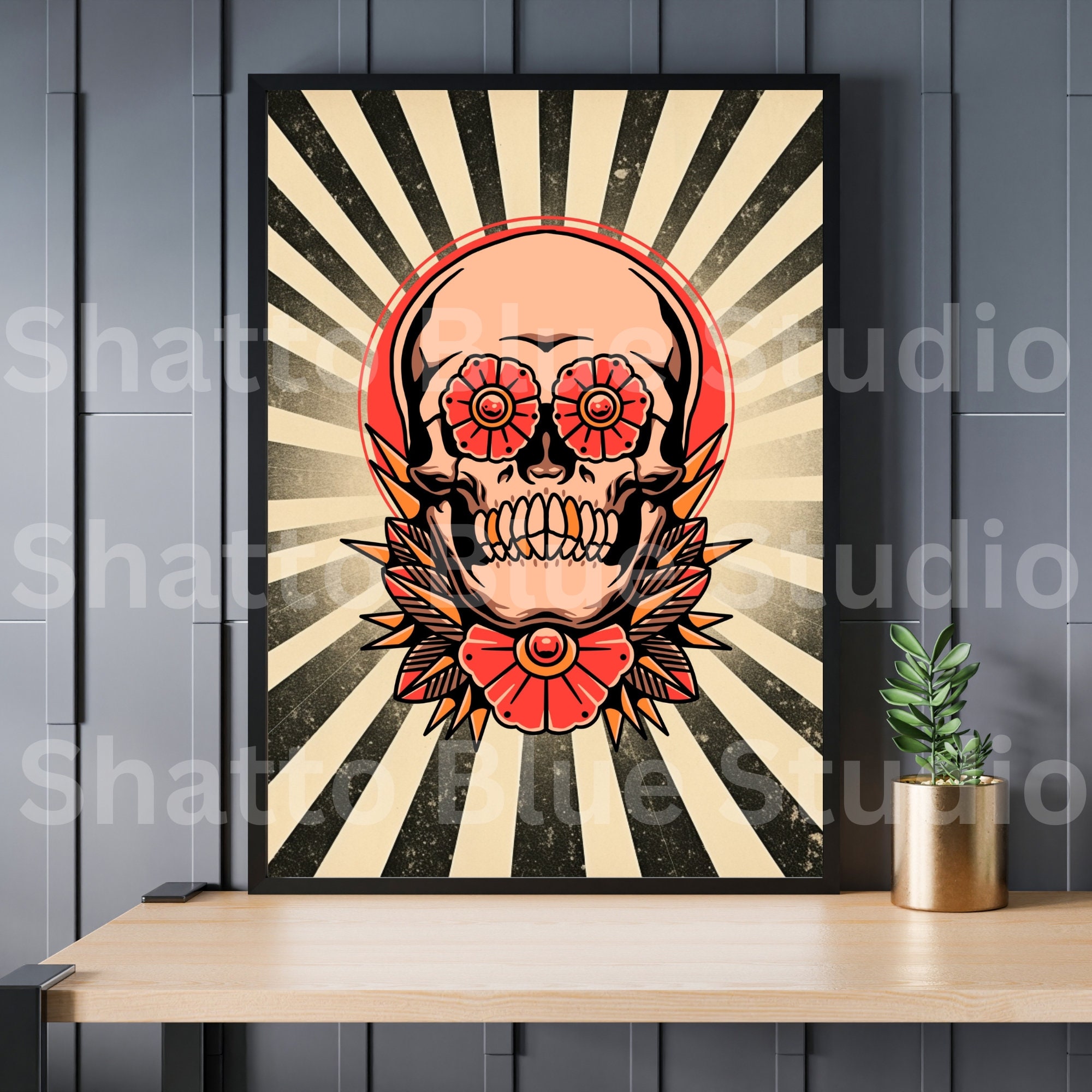 Traditional Tattoo Flash Sheet | Vintage Skeleton, Skull and Flowers ...