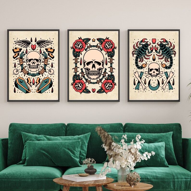 Traditional Tattoo Flash Sheet Heart Tattoo Flash Art Set of 3, Old ...