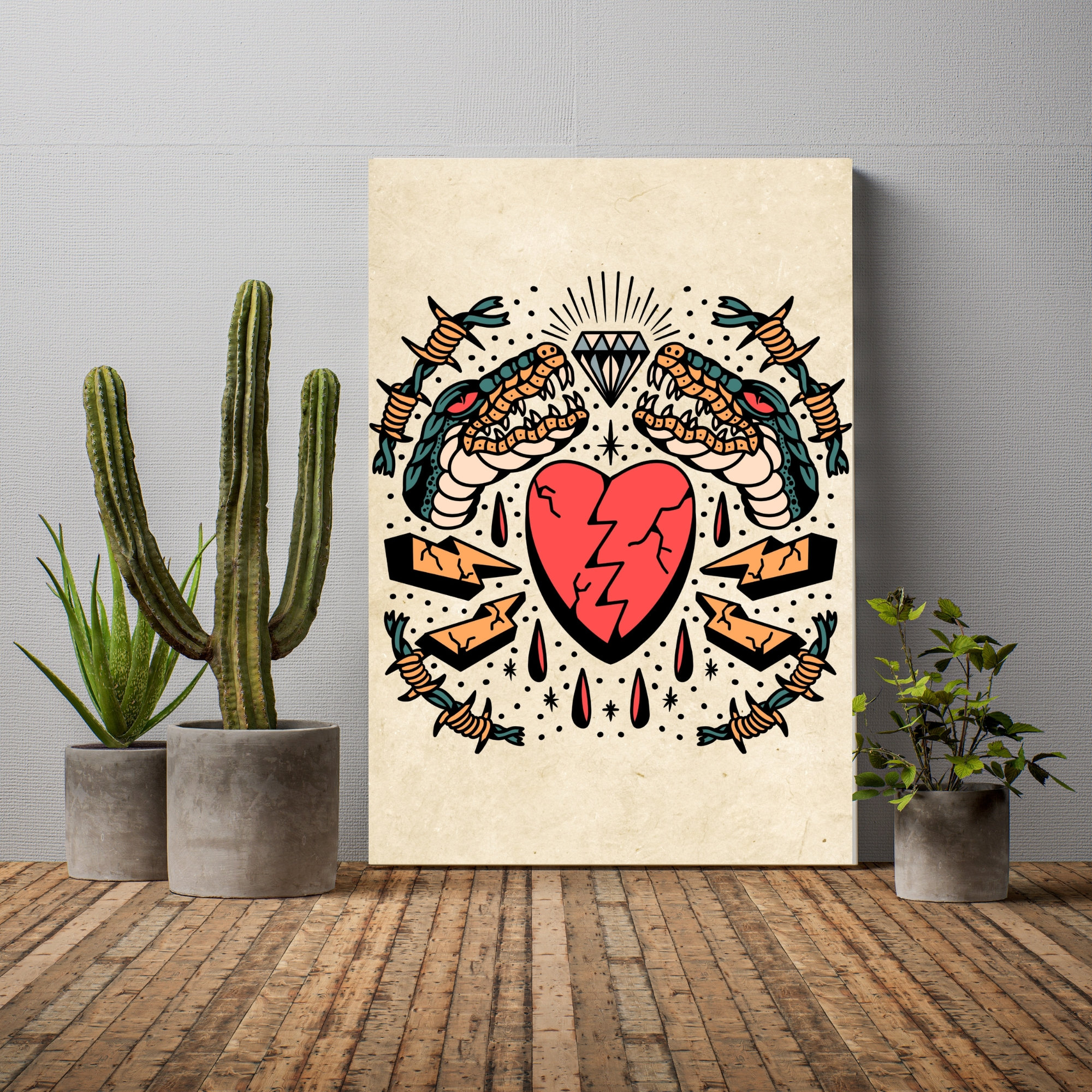 Traditional Tattoo Flash Sheet Heart Tattoo Flash Art Set of 3, Old ...