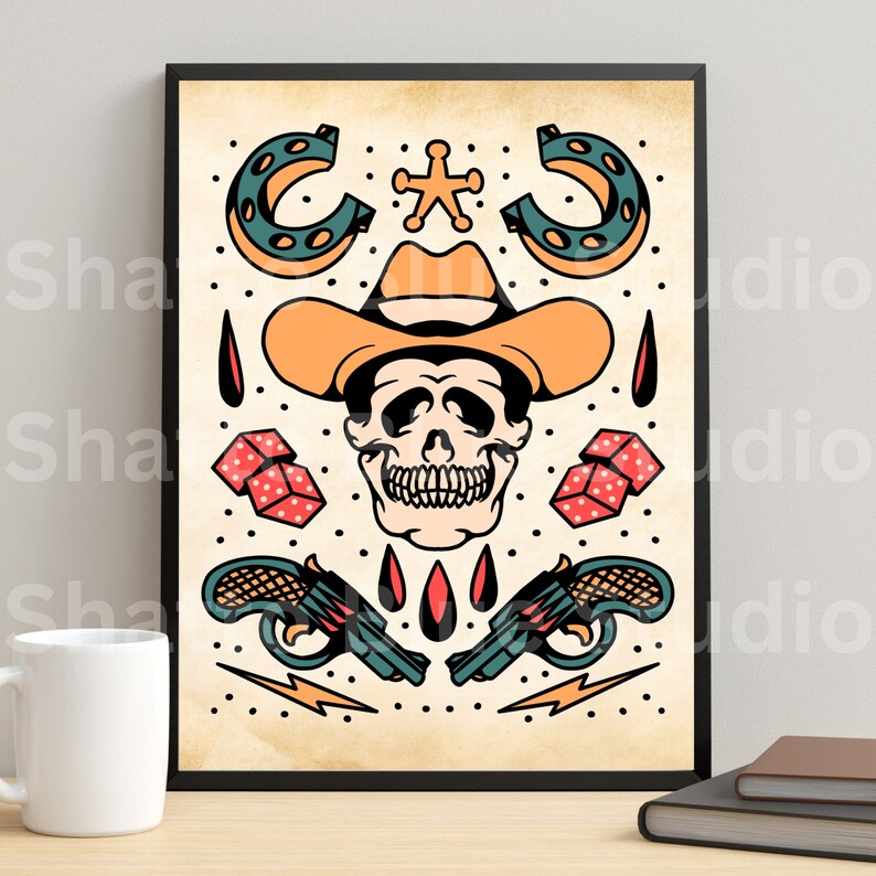 Traditional Tattoo Flash Sheet Set: Cobra Cowboy Art Prints (digital ...