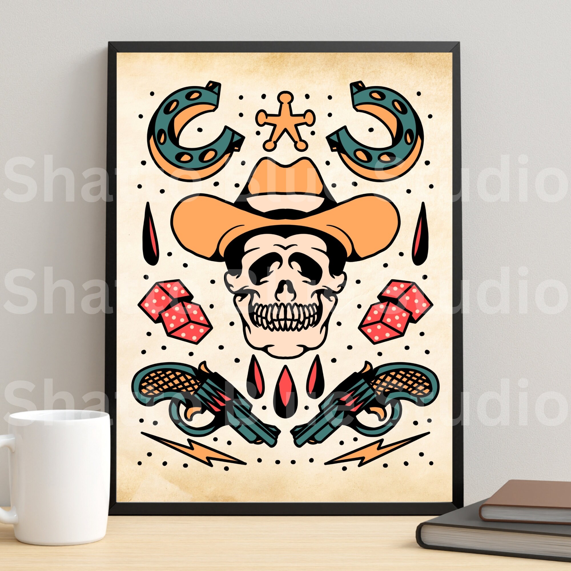 Traditional Tattoo Flash Sheet Set: Cobra Cowboy Art Prints (digital ...