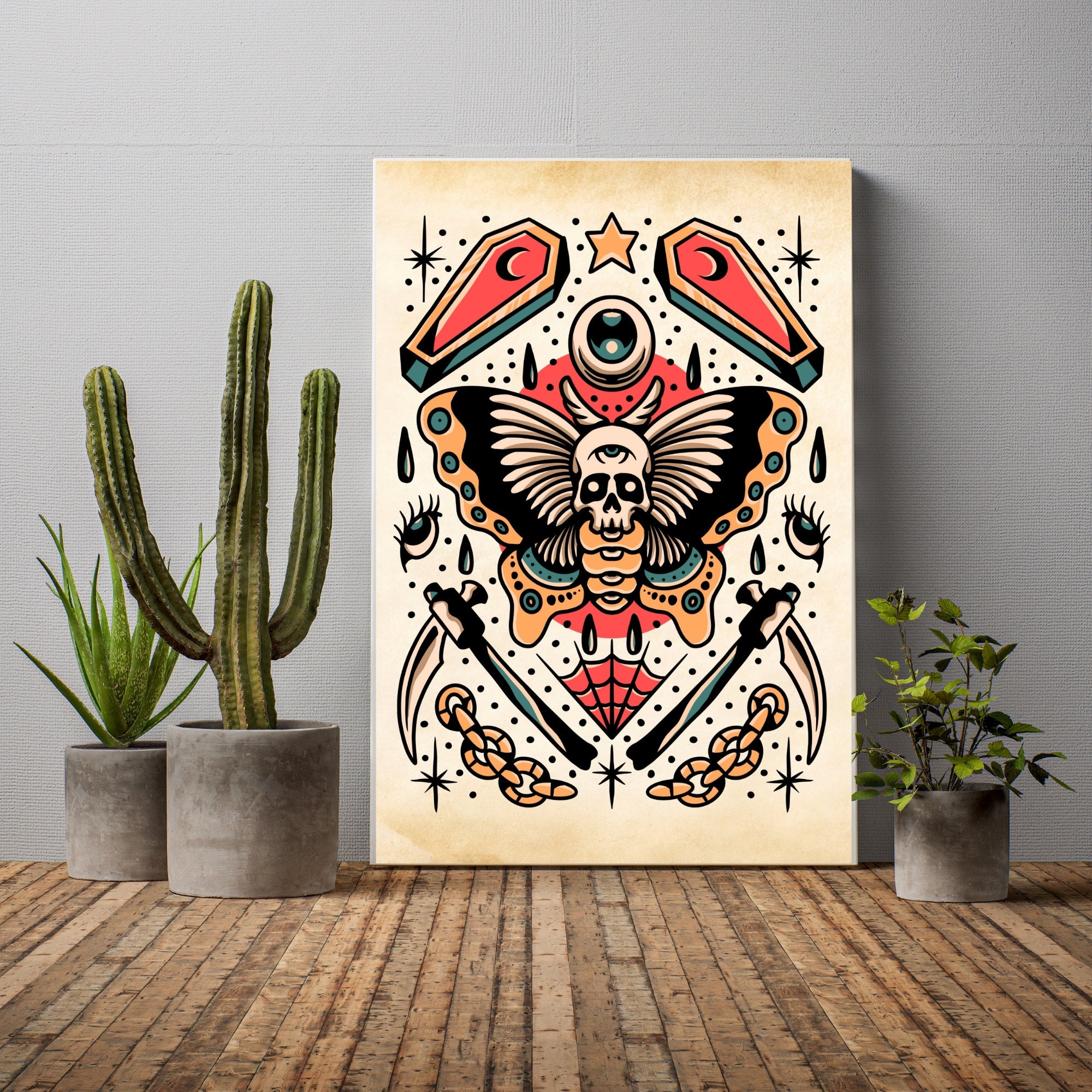 Traditional Tattoo Flash Sheet Broken Heart, Skull, Tattoo Art Set of 3 ...