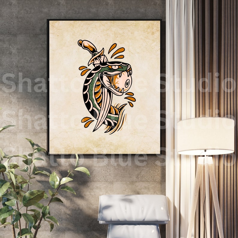 Snakes and Daggers, Traditional Tattoo Flash Sheet, Rose Tattoo, Set of ...