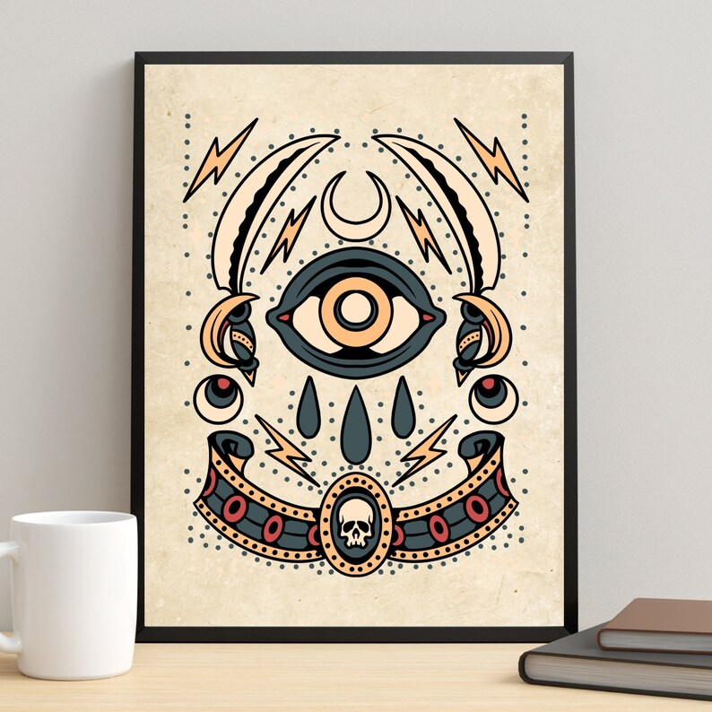 Traditional Tattoo Flash Sheet Krampus, Crying Eye, Dagger Flash Tattoo ...