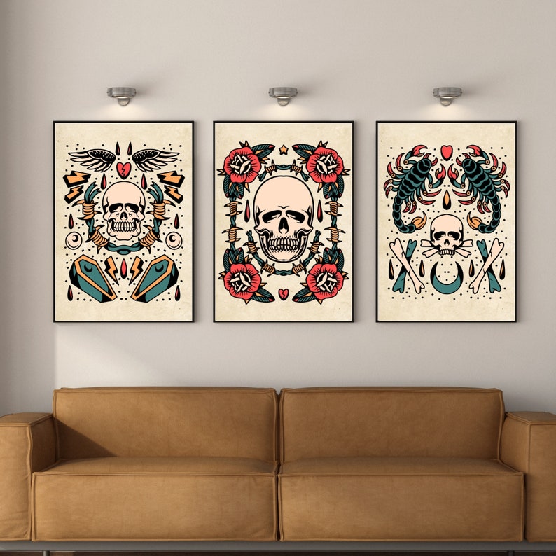 Traditional Tattoo Flash Sheet Heart Tattoo Flash Art Set of 3, Old ...