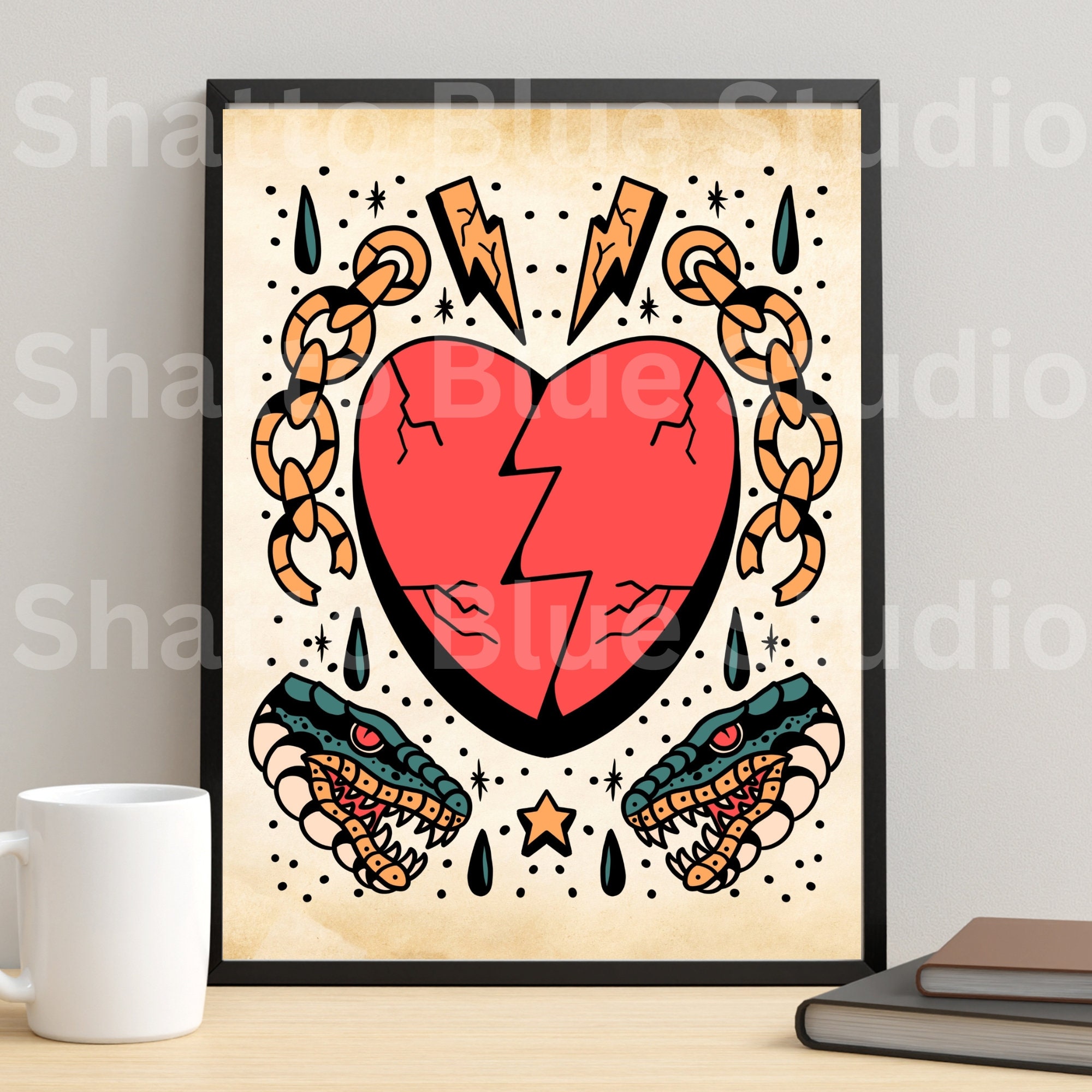 Traditional Tattoo Flash Sheet, Broken Heart, Skull, Death Moth Tattoo ...