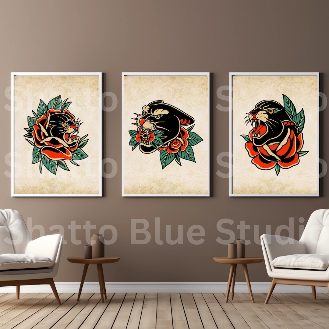 Panther Rose Tattoo Art Prints: Traditional Style (digital Download) - Etsy
