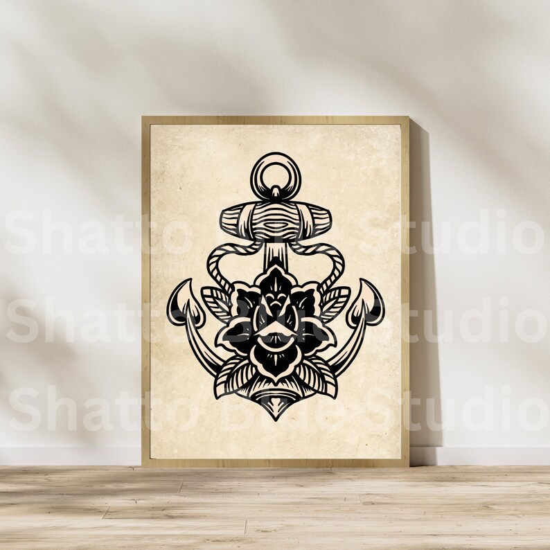 Traditional Tattoo Flash Sheet | Grayscale Nautical Anchor Flash Tattoo ...