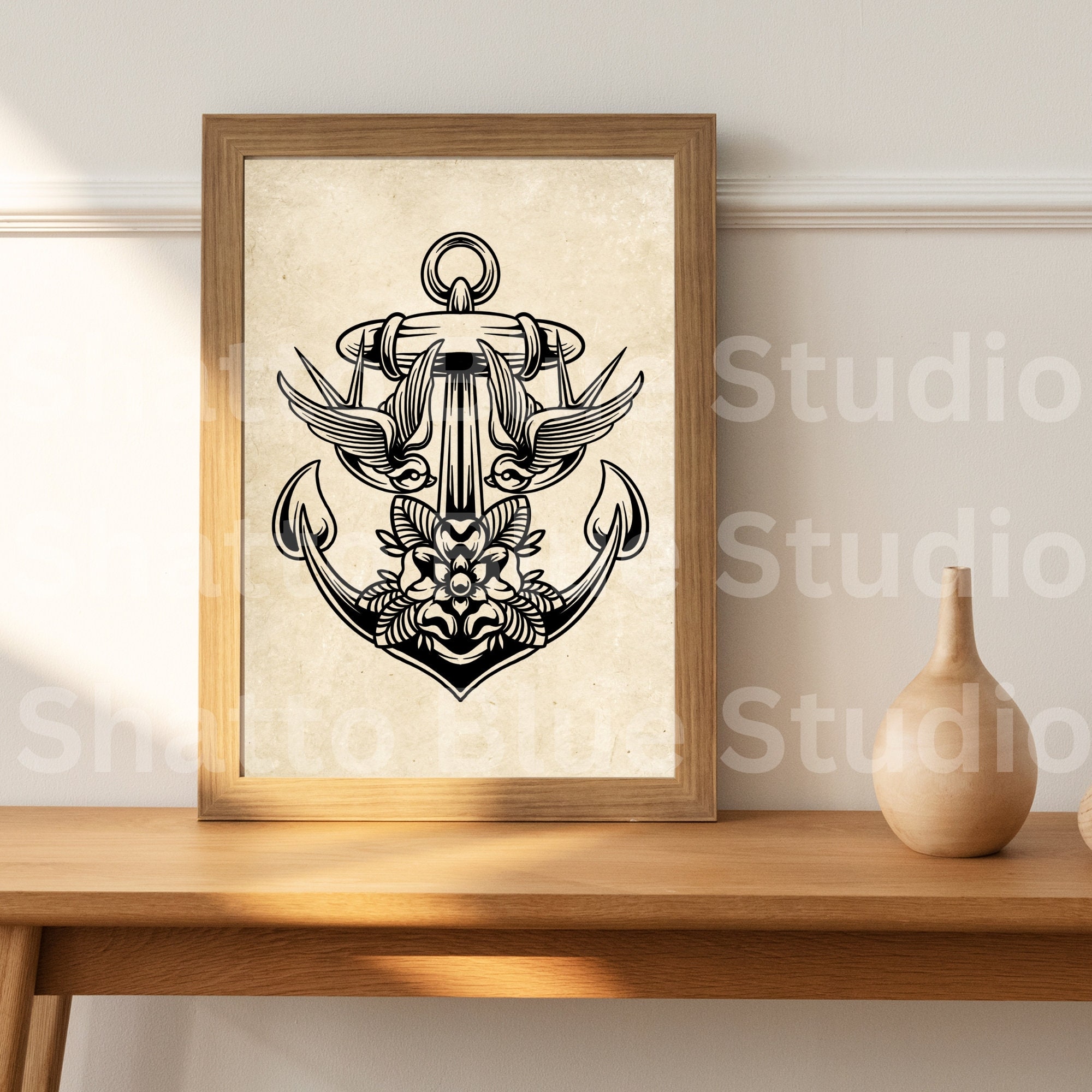 Traditional Tattoo Flash Sheet | Grayscale Nautical Anchor Flash Tattoo ...