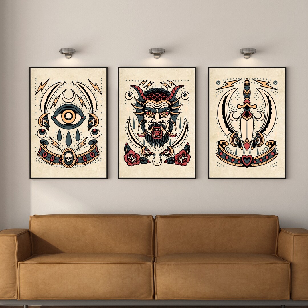 Traditional Tattoo Flash Sheet Krampus, Crying Eye, Dagger Flash Tattoo ...