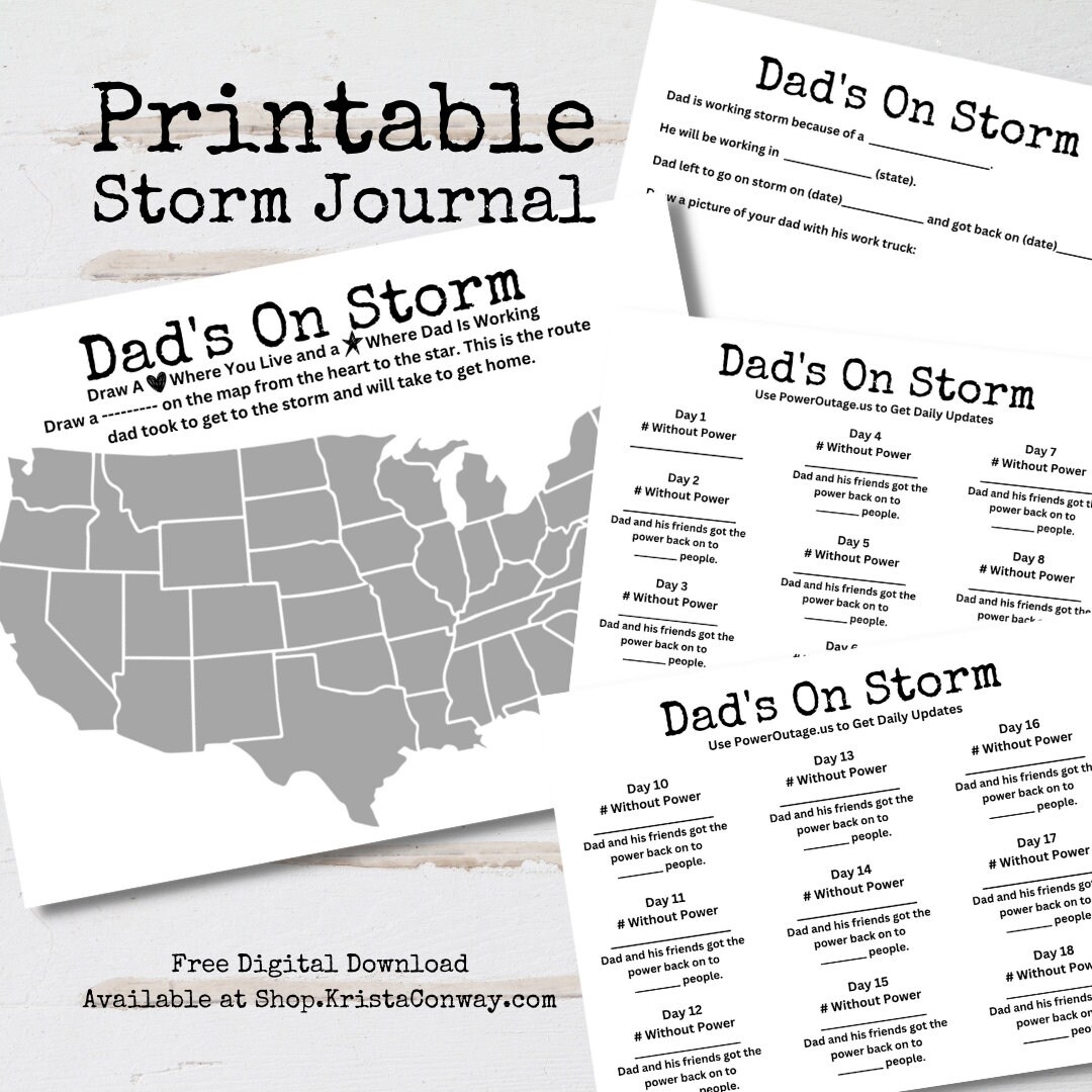 Dad's on Storm Printable Storm Journal for Linekids | Lineman Storm ...