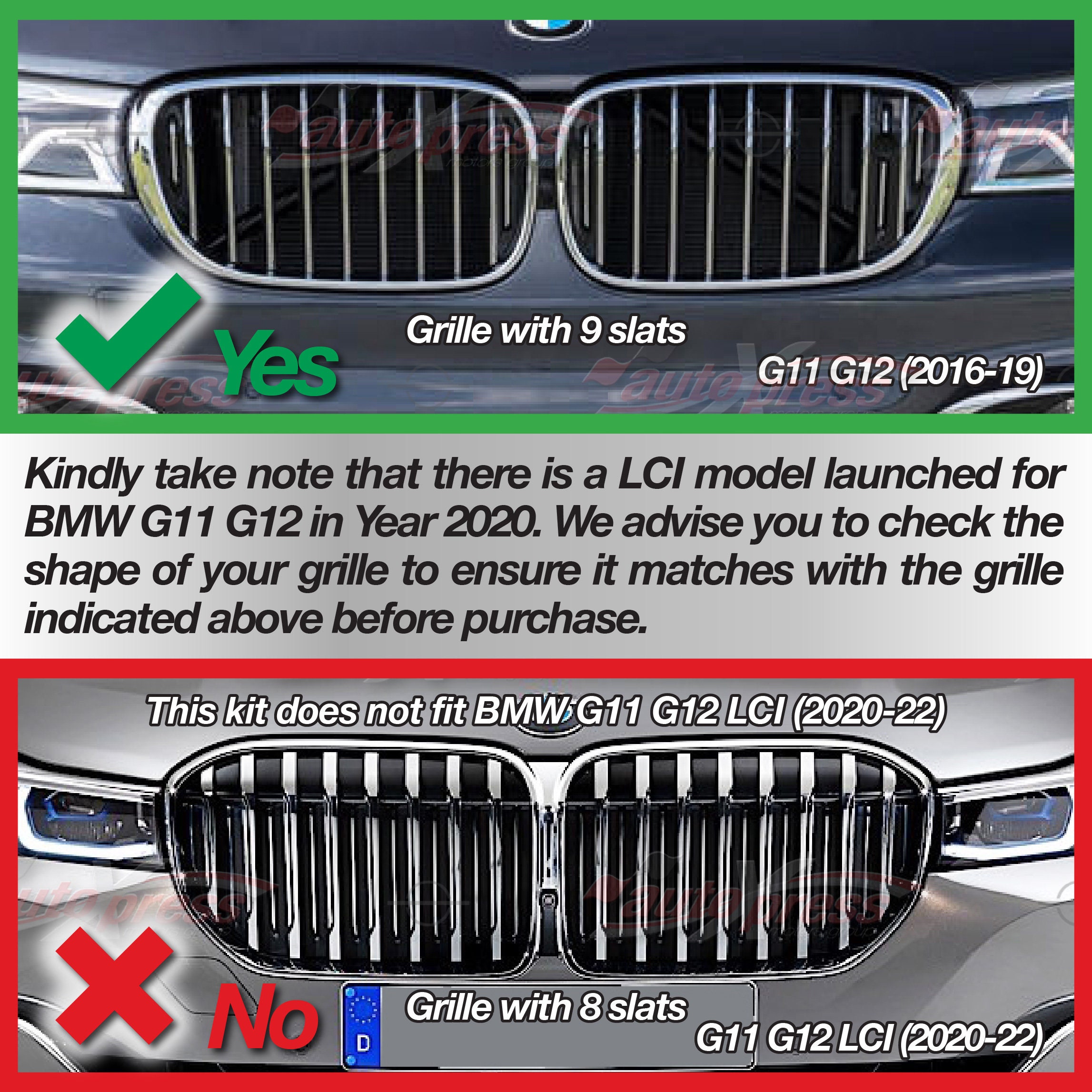 Performance 9 SLATS Kidney Grille 3 Color Cover Clips for BMW 7 Series ...