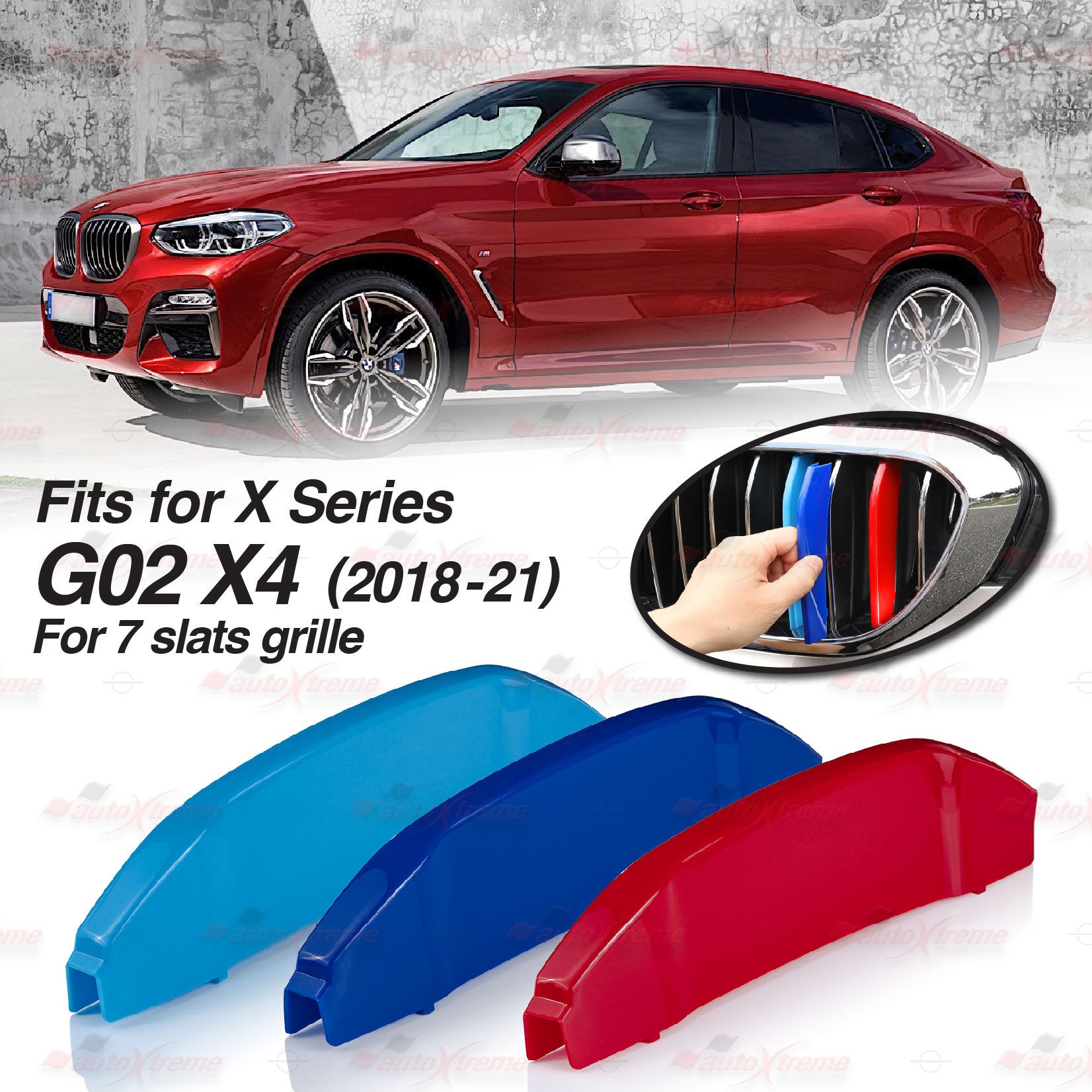 Tri-color 7 BARS Kidney Grille Front Cover Insert Clips Fits BMW X4 X ...