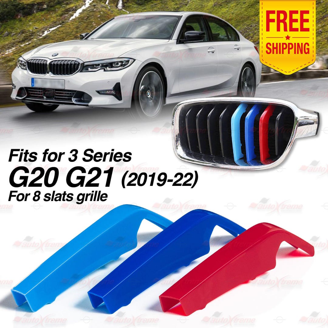 Tri-color 8 Bars Front Kidney Grille Sports Trim Cover Clips for BMW 3 ...