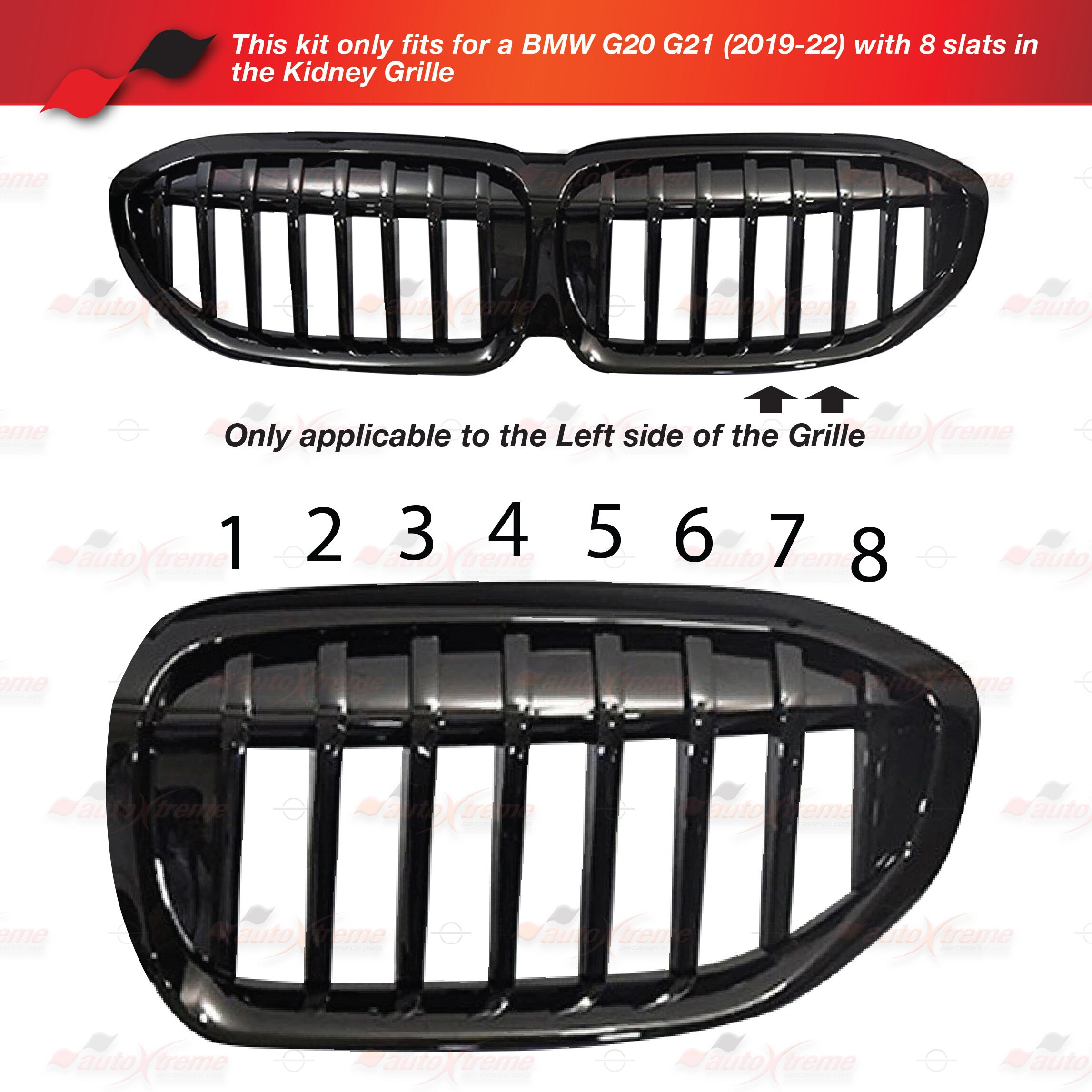 Tri-color 8 BARS Kidney Grille Front Cover Insert Clips Fits BMW 3 ...