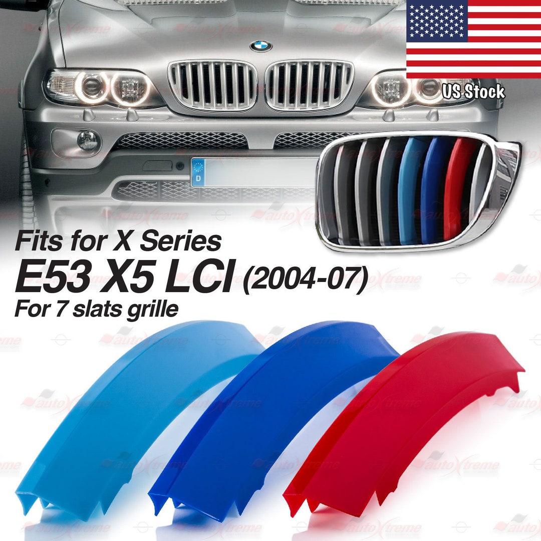 Tri-color 7 BARS Kidney Grille Front Cover Insert Clips Fits BMW X5 X ...