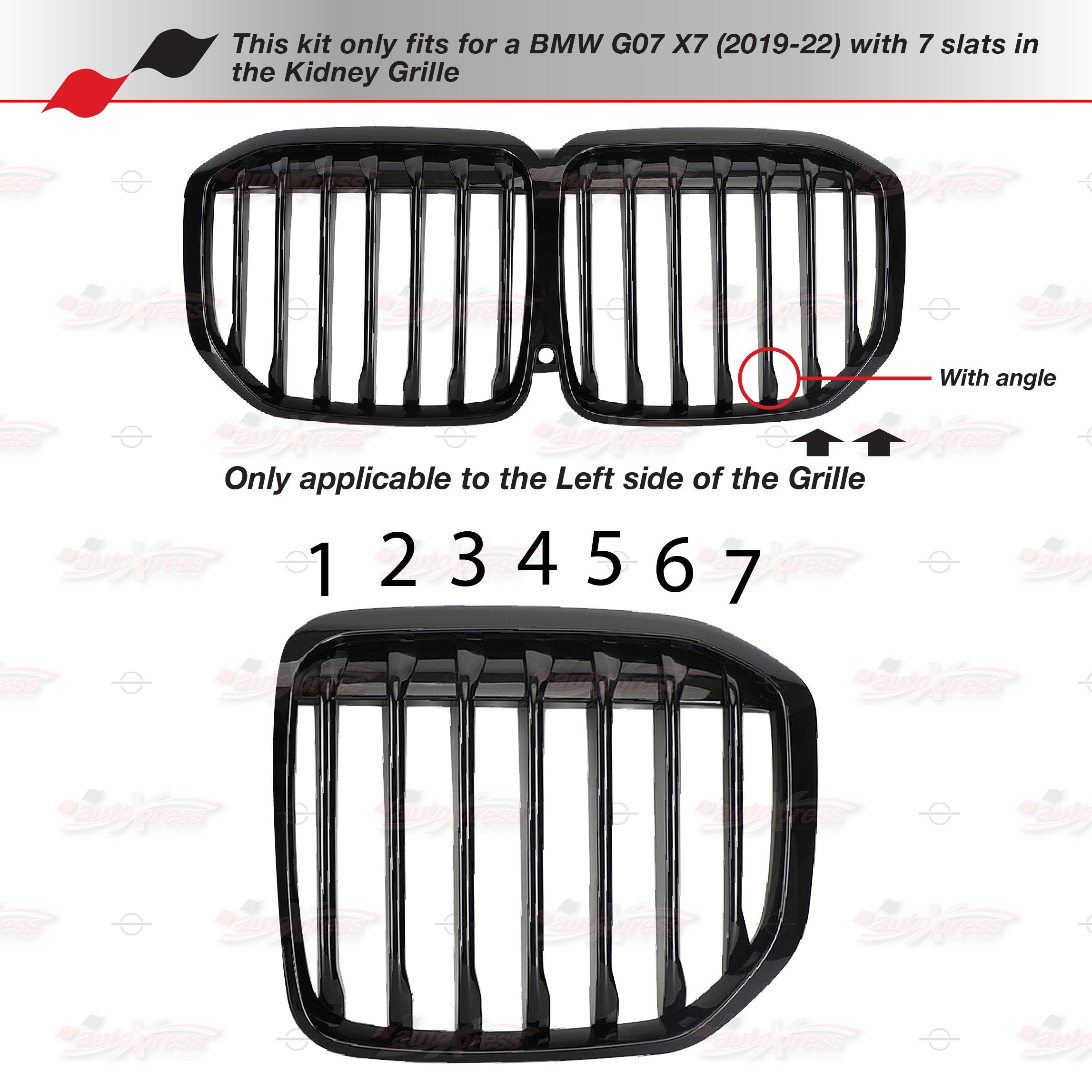 M-sport 7 Slats Kidney Grill Grille 3 Color Cover Clips for BMW X7 X ...