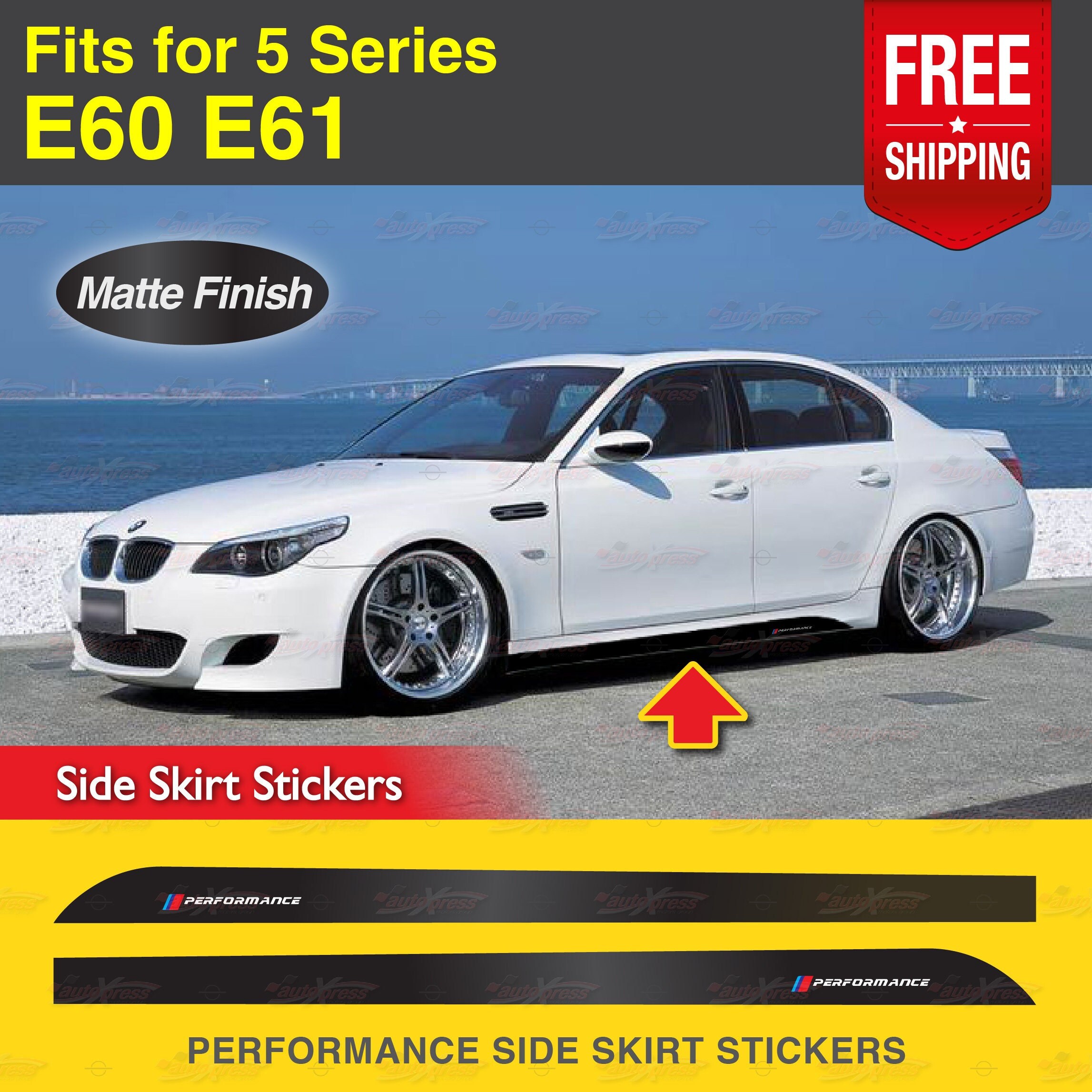 Performance Side Skirt Decals Racing Stripes MATTE BLACK Finish Vinyl ...