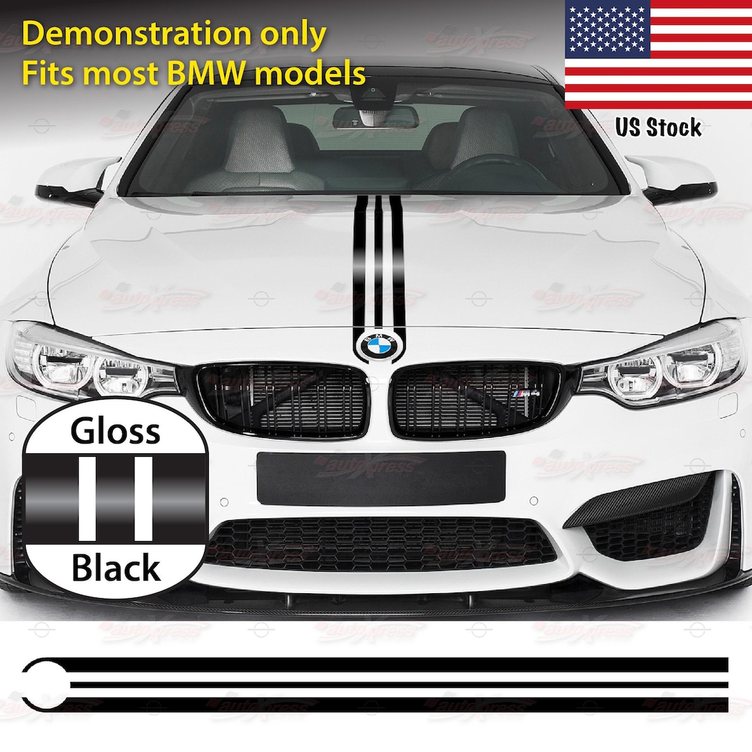For BMW Engine Car Hood Bonnet Racing Triple-line Stripe Exterior Decal ...
