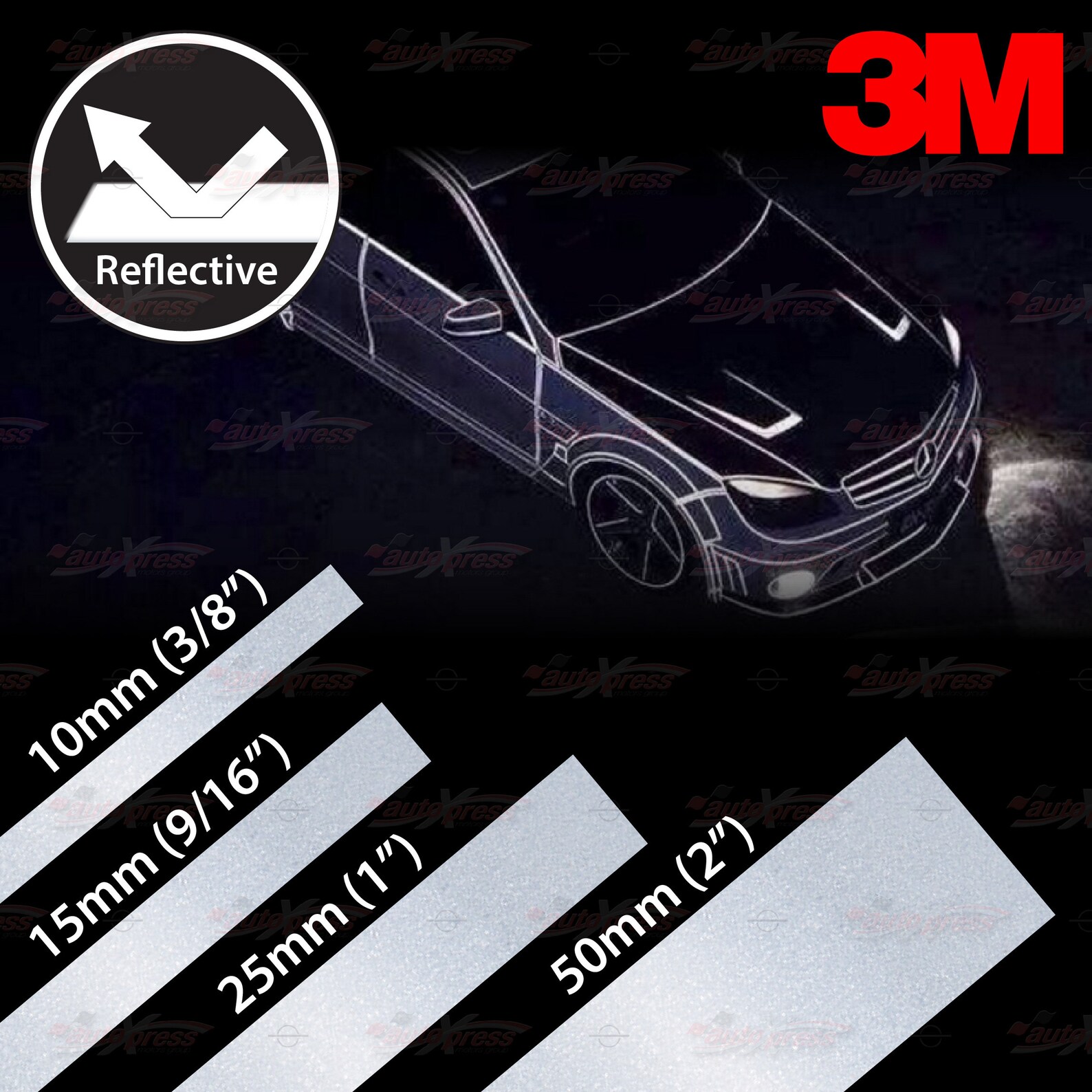 3/8 9/16 1 2 High Visibility Waterproof 3M REFLECTIVE Self-adhesive ...