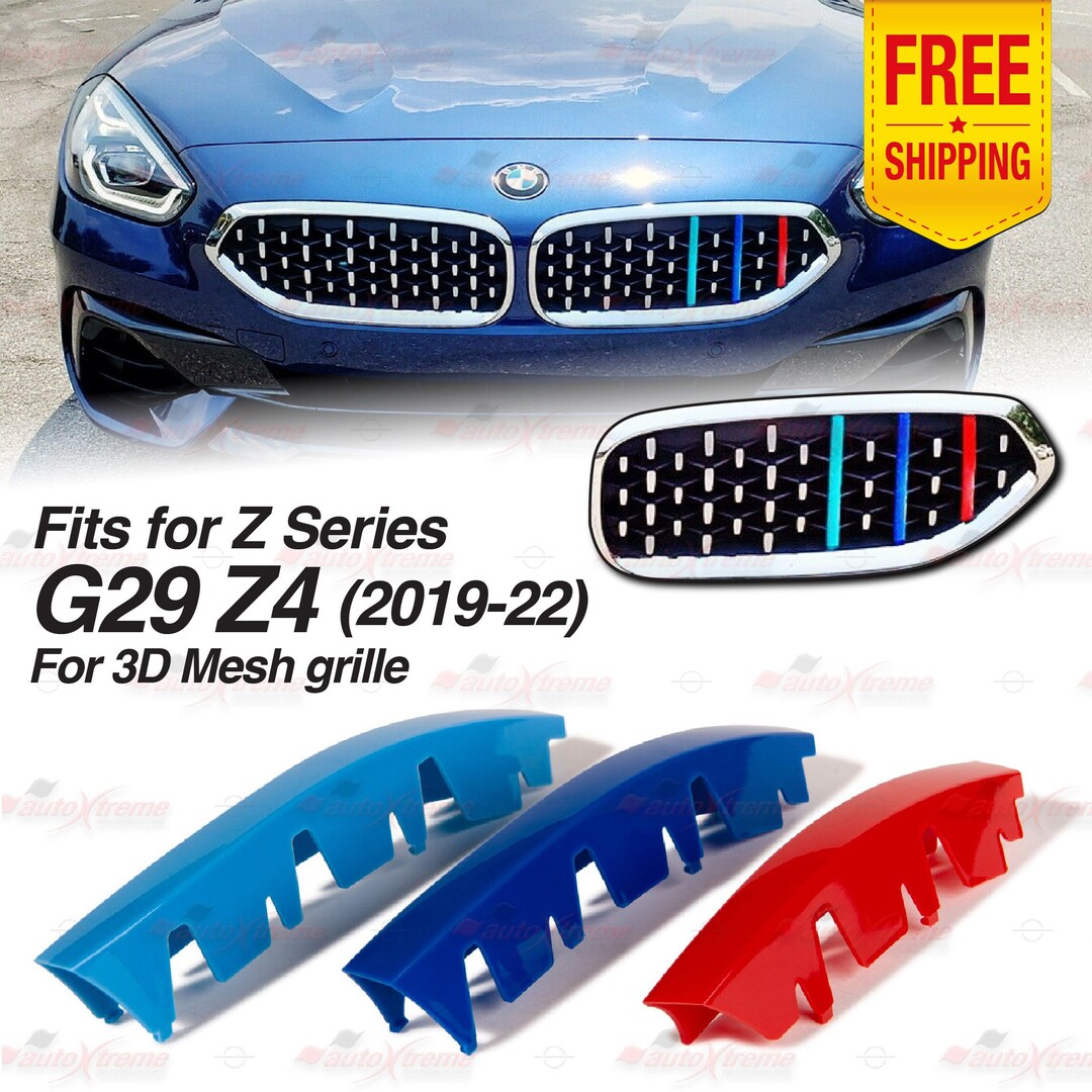 Tri-color 3D Mesh Front Kidney Grille Sports Trim Cover Clips for BMW Z ...
