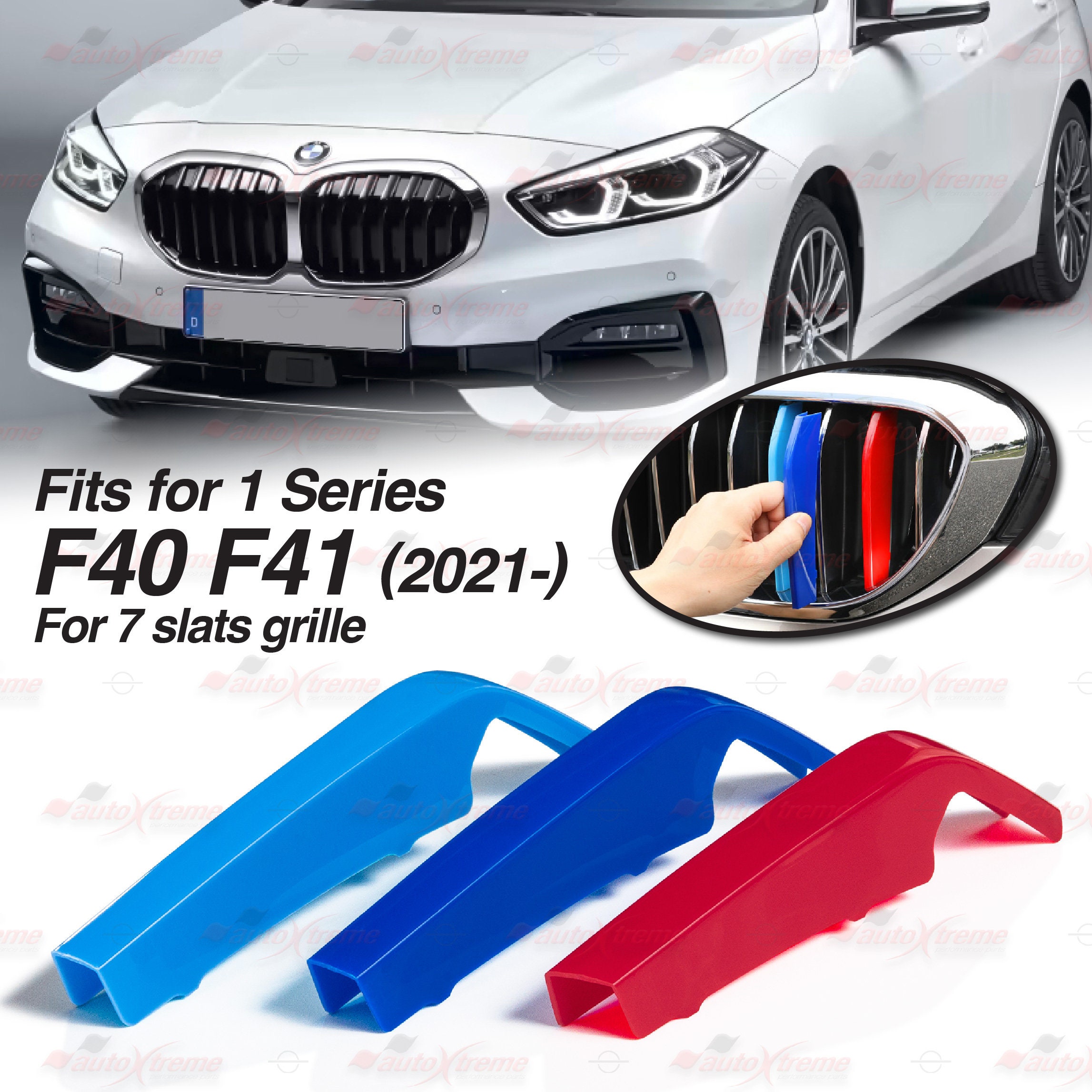 Tri-color 7 Bars Front Kidney Grille Sports Trim Cover Clips for BMW 1 ...