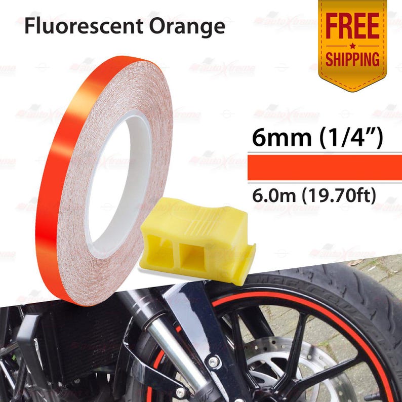 FLUORESCENT ORANGE 1/4" 0.25" 6mm Pin Stripe Wheel Rim Single Solid ...
