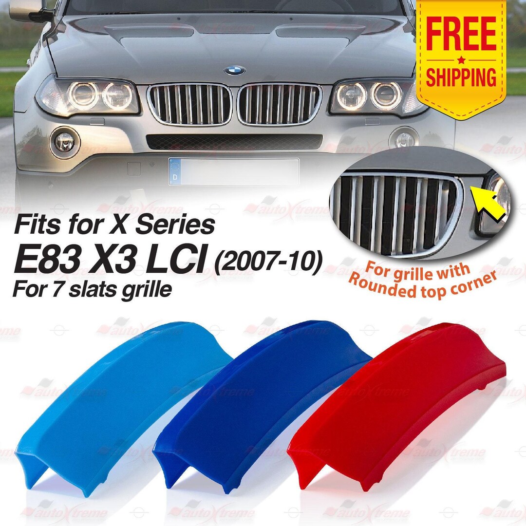 Tri-color 7 Bars Front Kidney Grille Sports Trim Cover Clips for BMW X3 ...