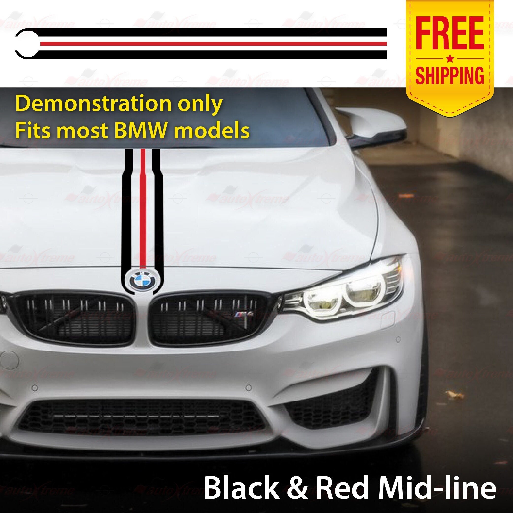 For BMW Engine Hood Bonnet Racing Graphic Triple Line Stripe Self ...