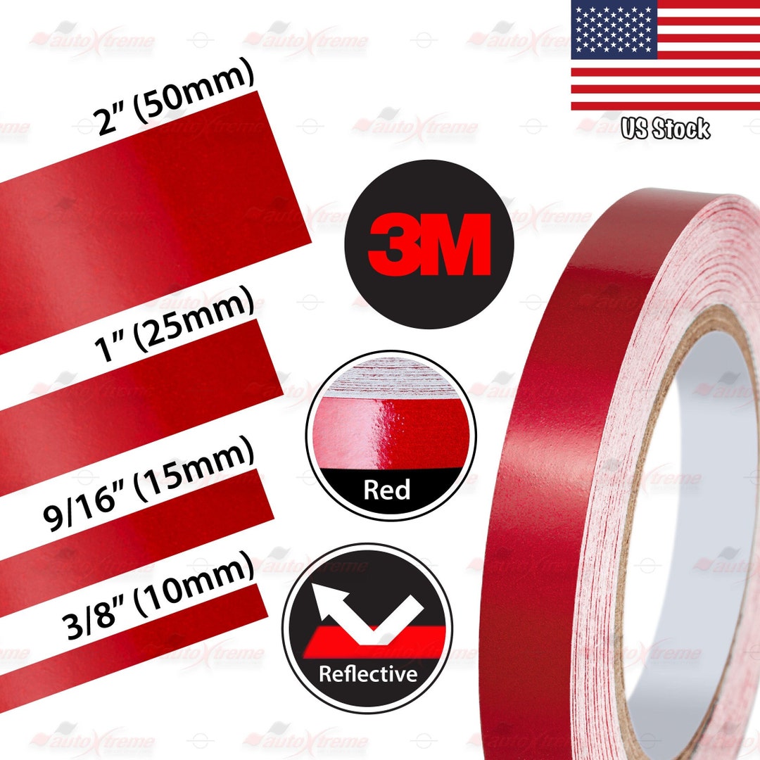 3/8" to 2" 3M RED REFLECTIVE High Visibility Conspicuity Adhesive Tapes Vehicle Cover Decor ...