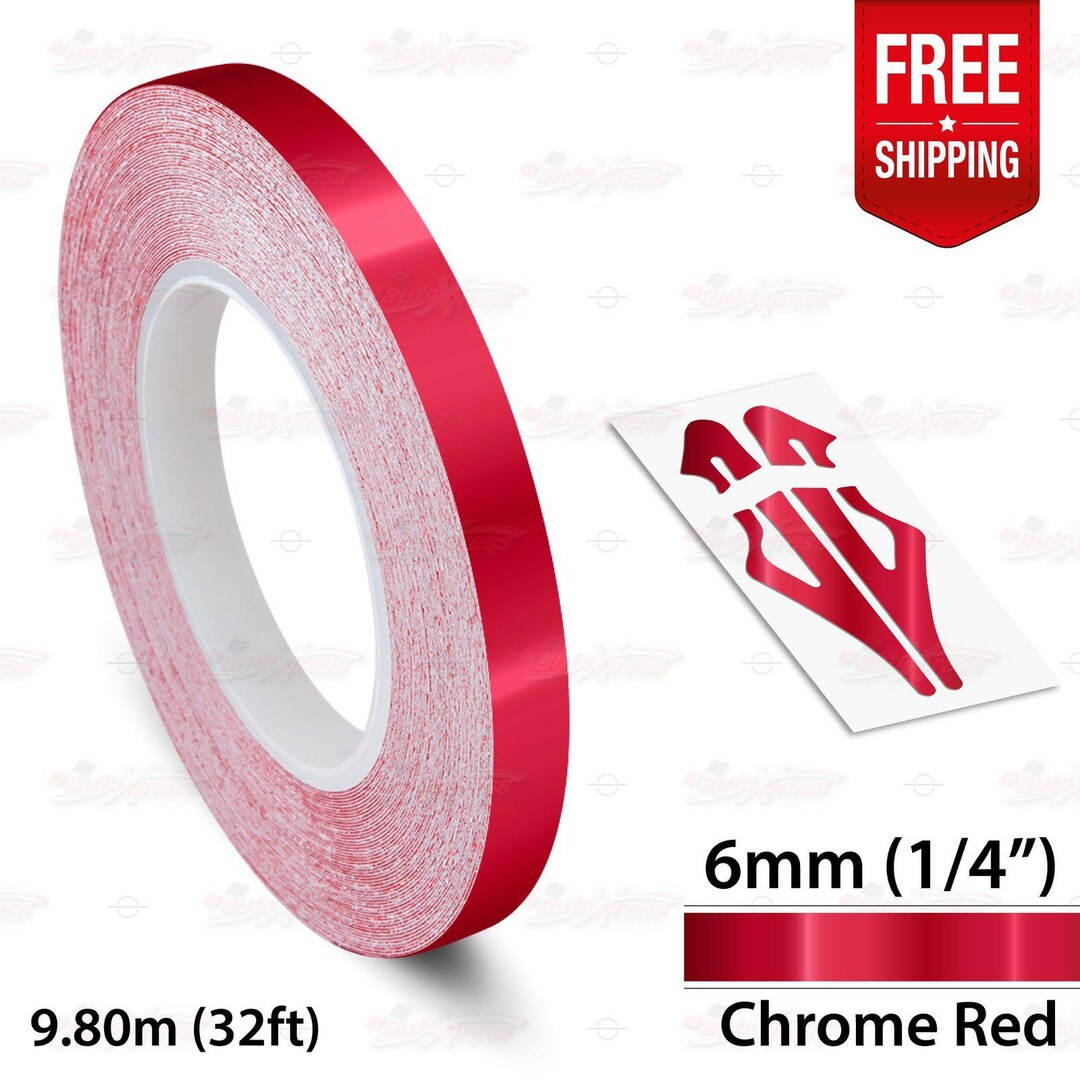 CHROME RED 1/4" 6mm Roll Pin Stripe Car Pinstriping Styling Trim ...