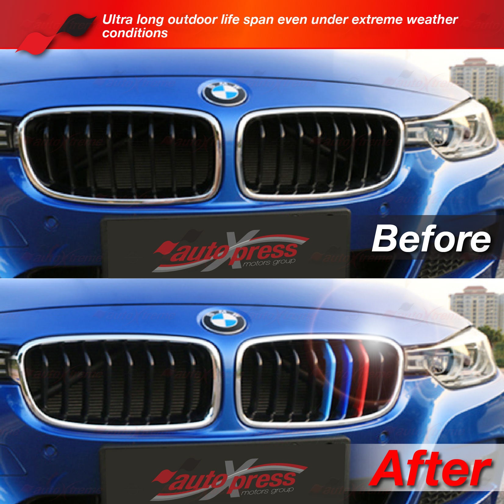 Tri-color 7 BARS Kidney Grille Front Cover Insert Clips Fits BMW X4 X ...