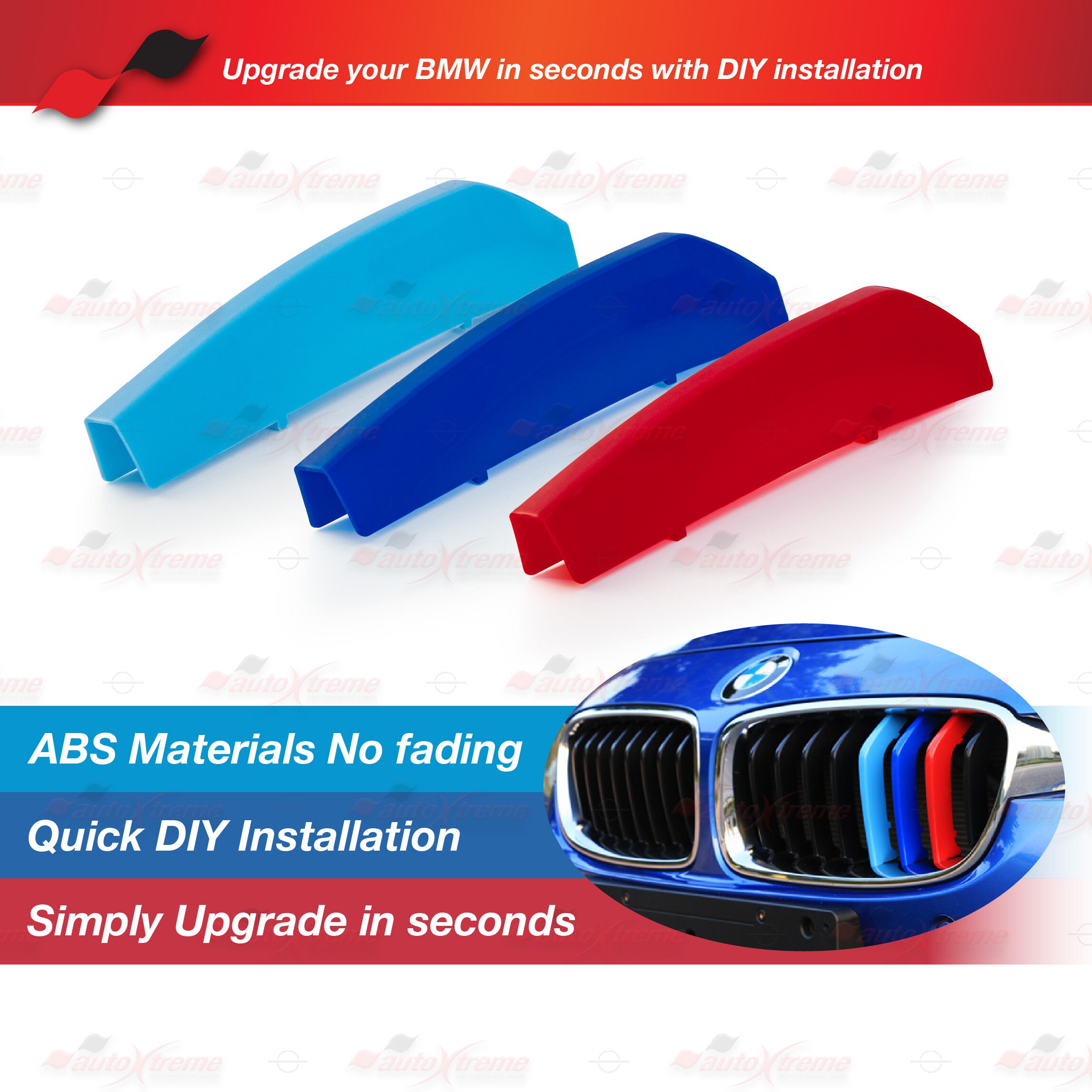 Tri-color 7 BARS Kidney Grille Front Cover Insert Clips Fits BMW 2 ...