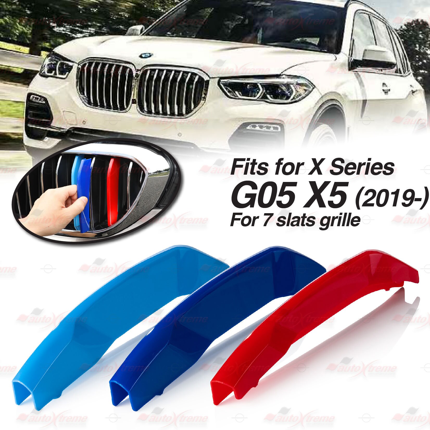 Tri-color 7 BARS Kidney Grille Front Cover Insert Clips Fits BMW X5 X ...