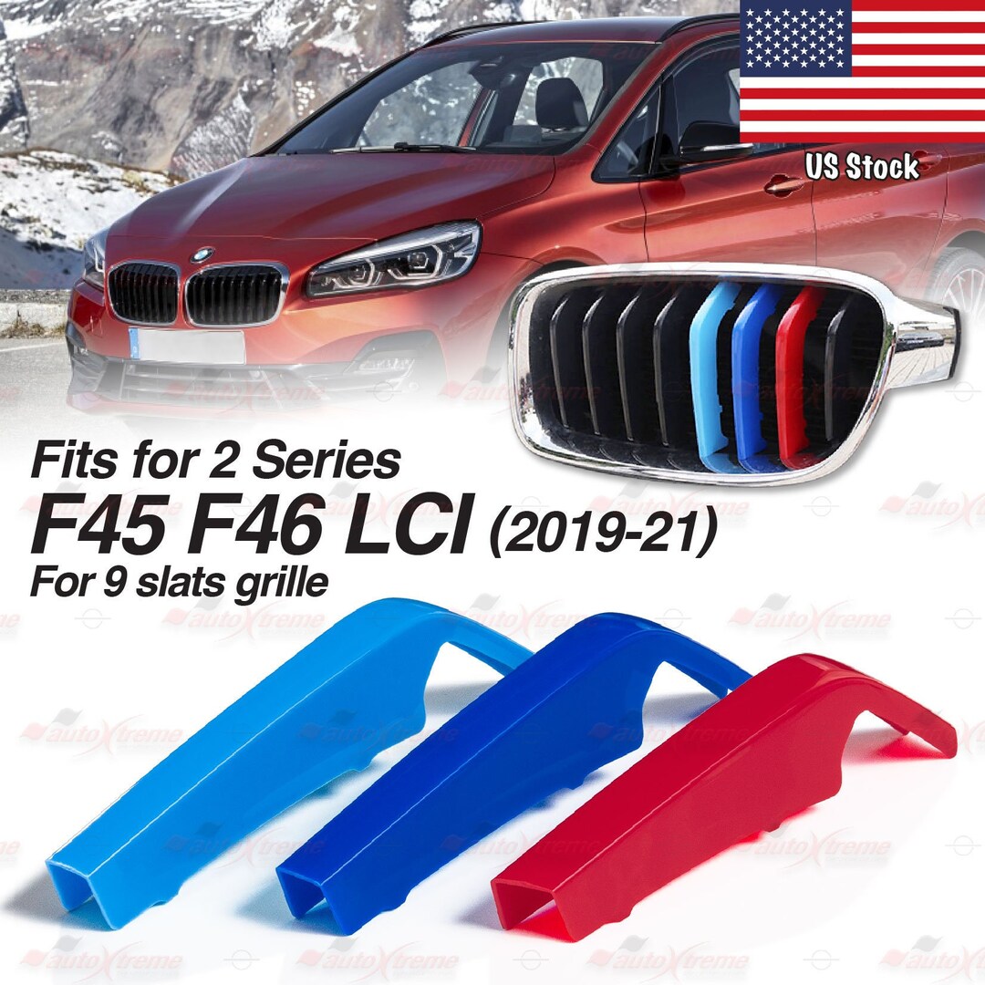 Tri-color 9 BARS Kidney Grille Front Cover Insert Clips Fits BMW 2 ...