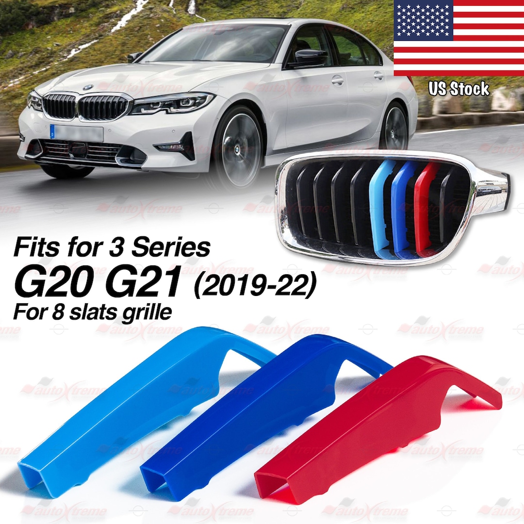 Tri-color 8 BARS Kidney Grille Front Cover Insert Clips Fits BMW 3 ...