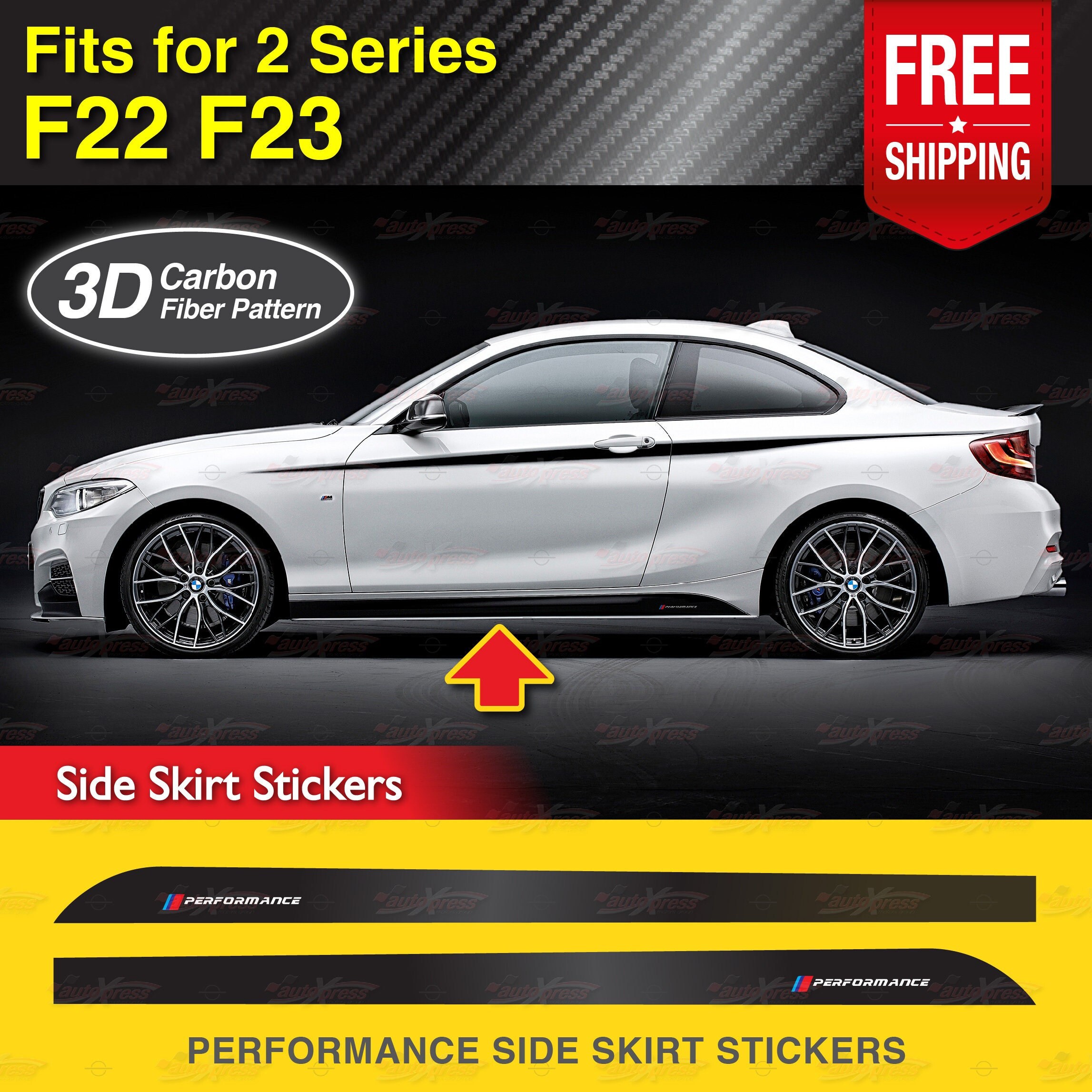 Performance Side Skirt Decals Racing Stripes 3D CARBON PATTERN Finish ...