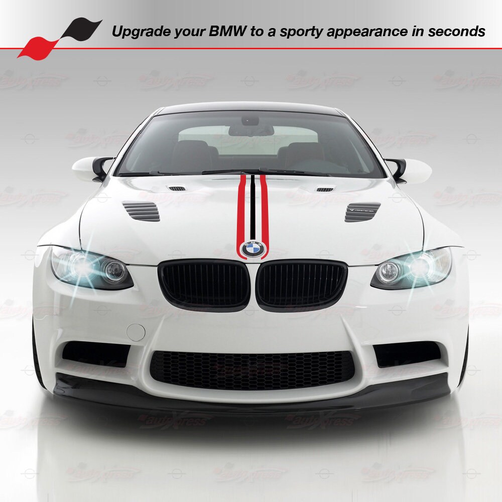 For BMW Engine Car Hood Bonnet Racing Triple-line Stripe Exterior Decal ...