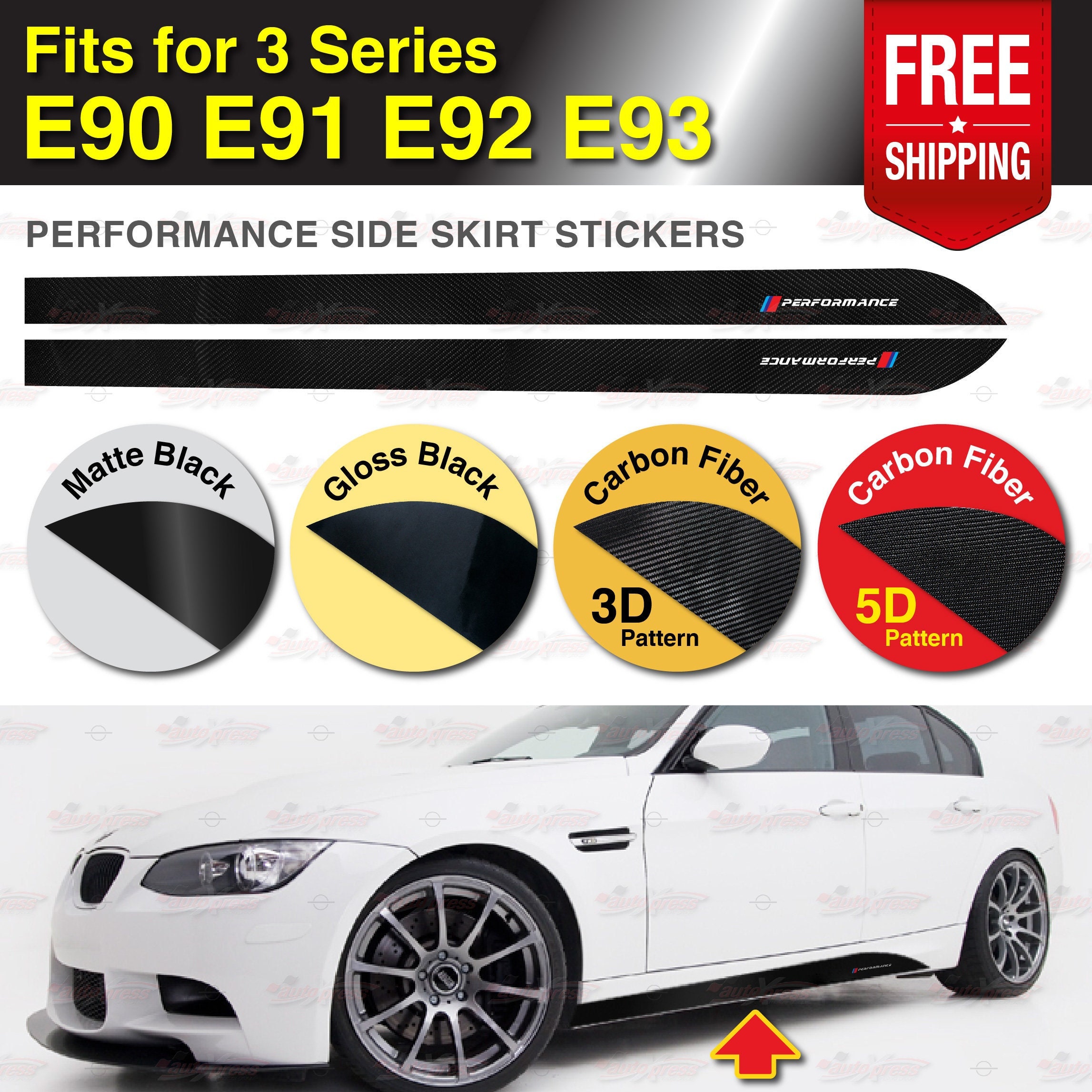 Performance Side Skirt Decals Racing Stripes DIY Selected Finish Vinyl ...