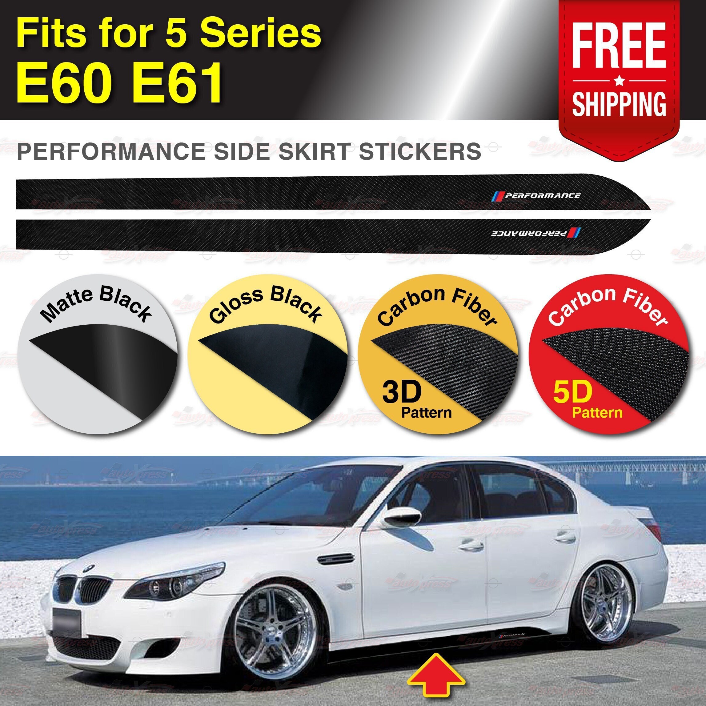 Performance Side Skirt Decals Racing Stripes DIY Selected Finish Vinyl ...