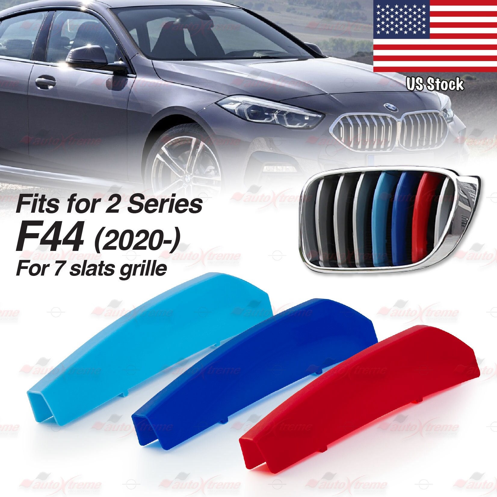 Tri-color 7 BARS Kidney Grille Front Cover Insert Clips Fits BMW 2 ...