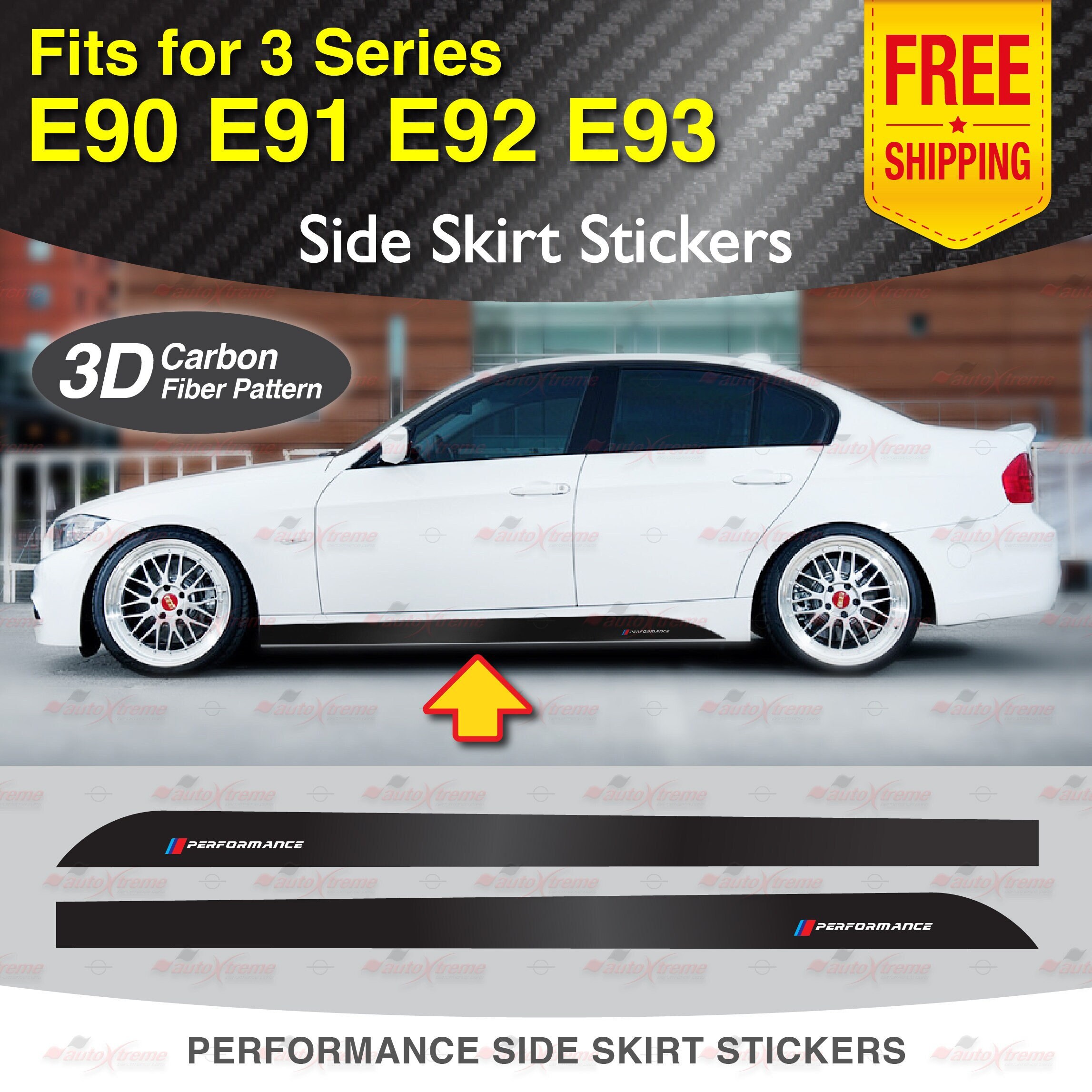 Performance Sport Side Skirt Stripes 3D CARBON PATTERN Vinyl Decals ...