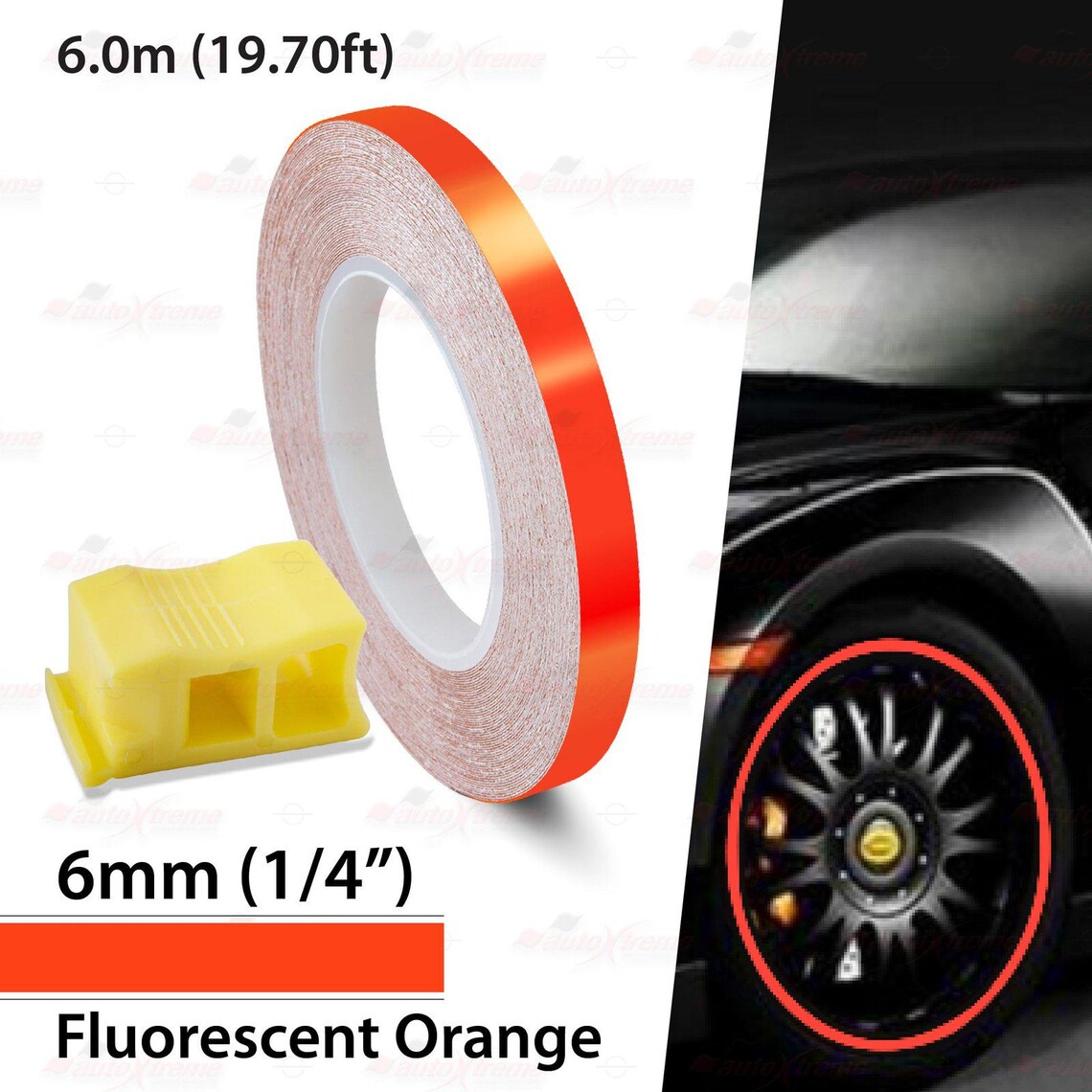 FLUORESCENT ORANGE 1/4" 0.25" 6mm Pin Stripe Wheel Rim Single Solid ...