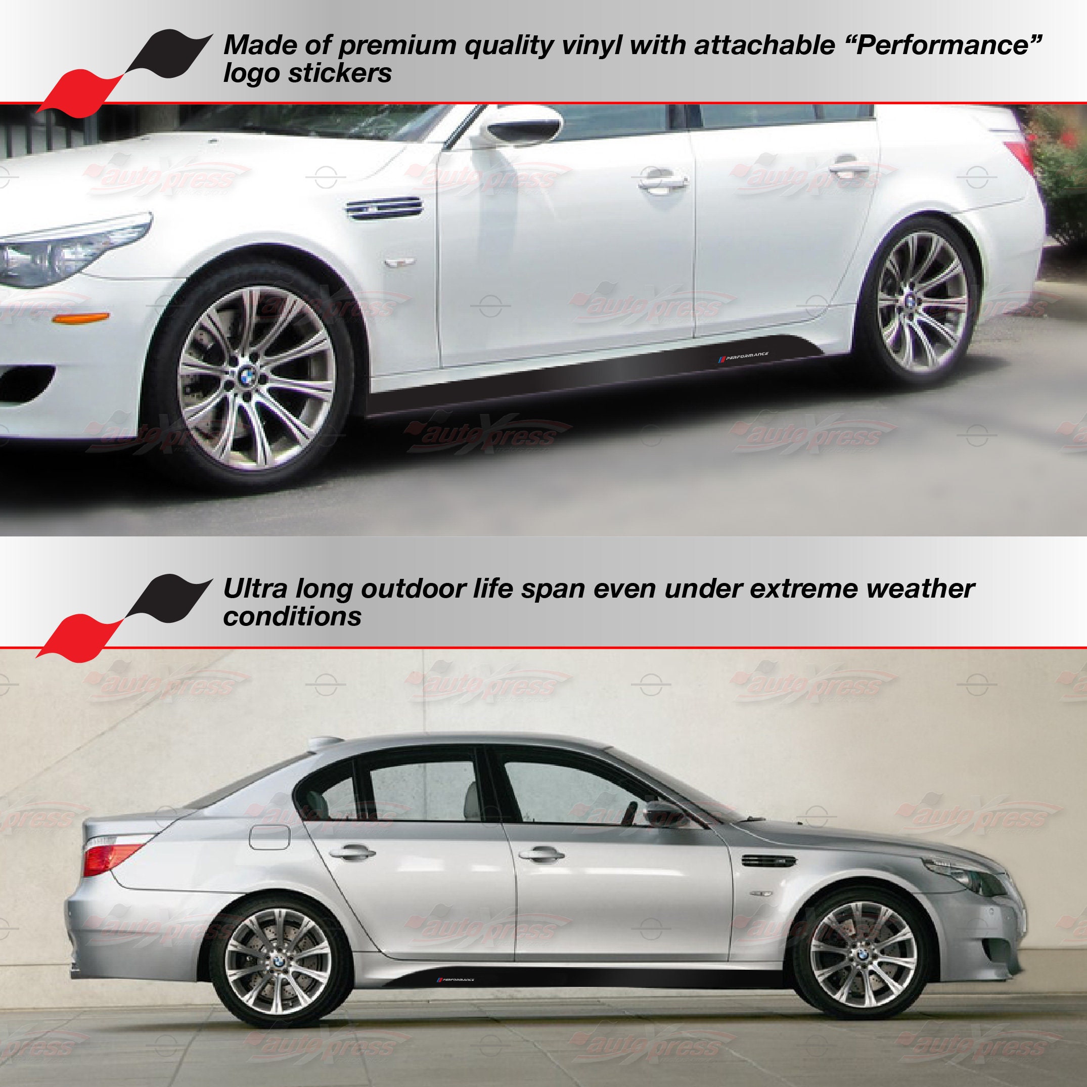 Performance Side Skirt Decals Racing Stripes GLOSS BLACK Finish Vinyl ...