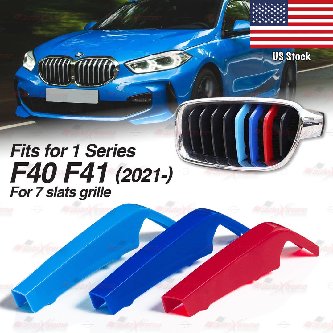 Tri-color 7 BARS Kidney Grille Front Cover Insert Clips Fits BMW 1 ...