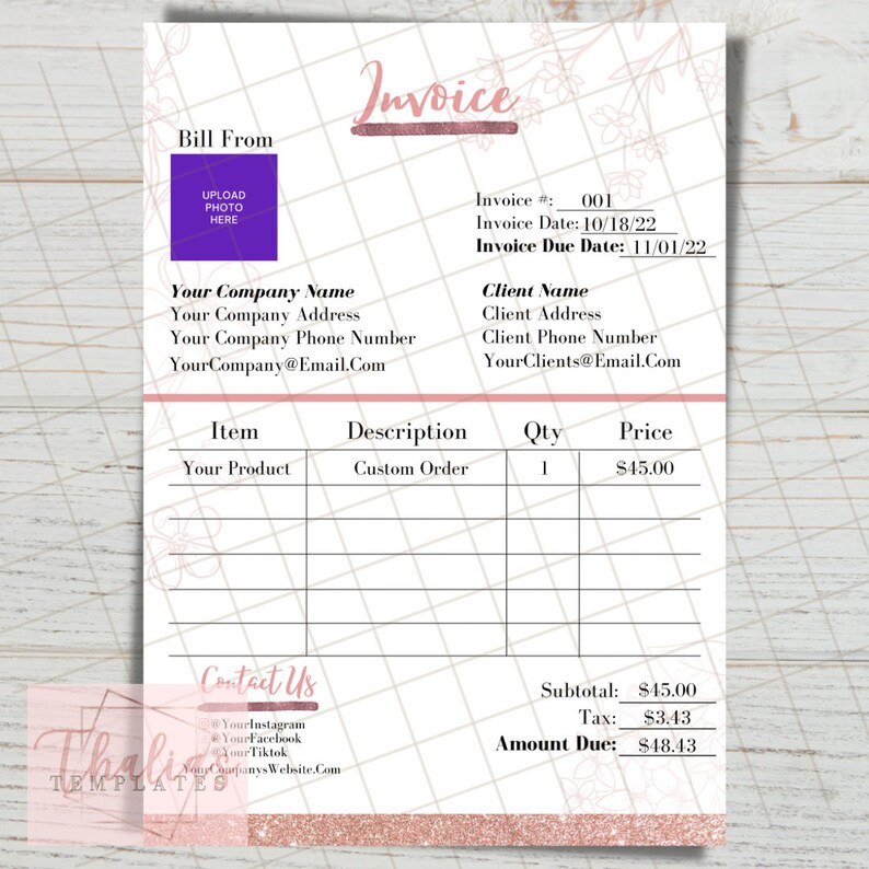 Editable Invoice Template Canva File Trendy Invoice Cute - Etsy