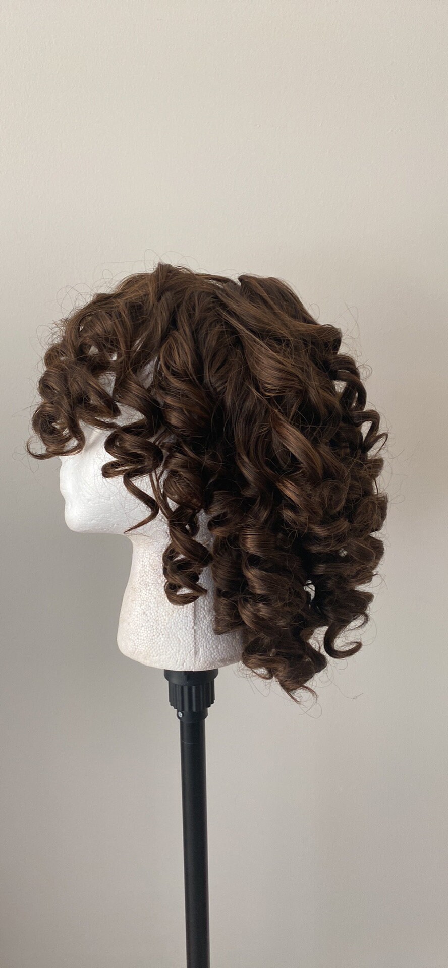 BROWN CURLY WIG With Bangs - Etsy