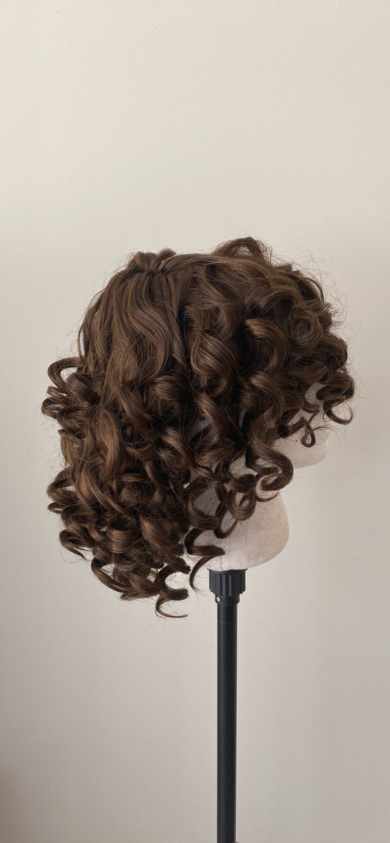 BROWN CURLY WIG With Bangs - Etsy