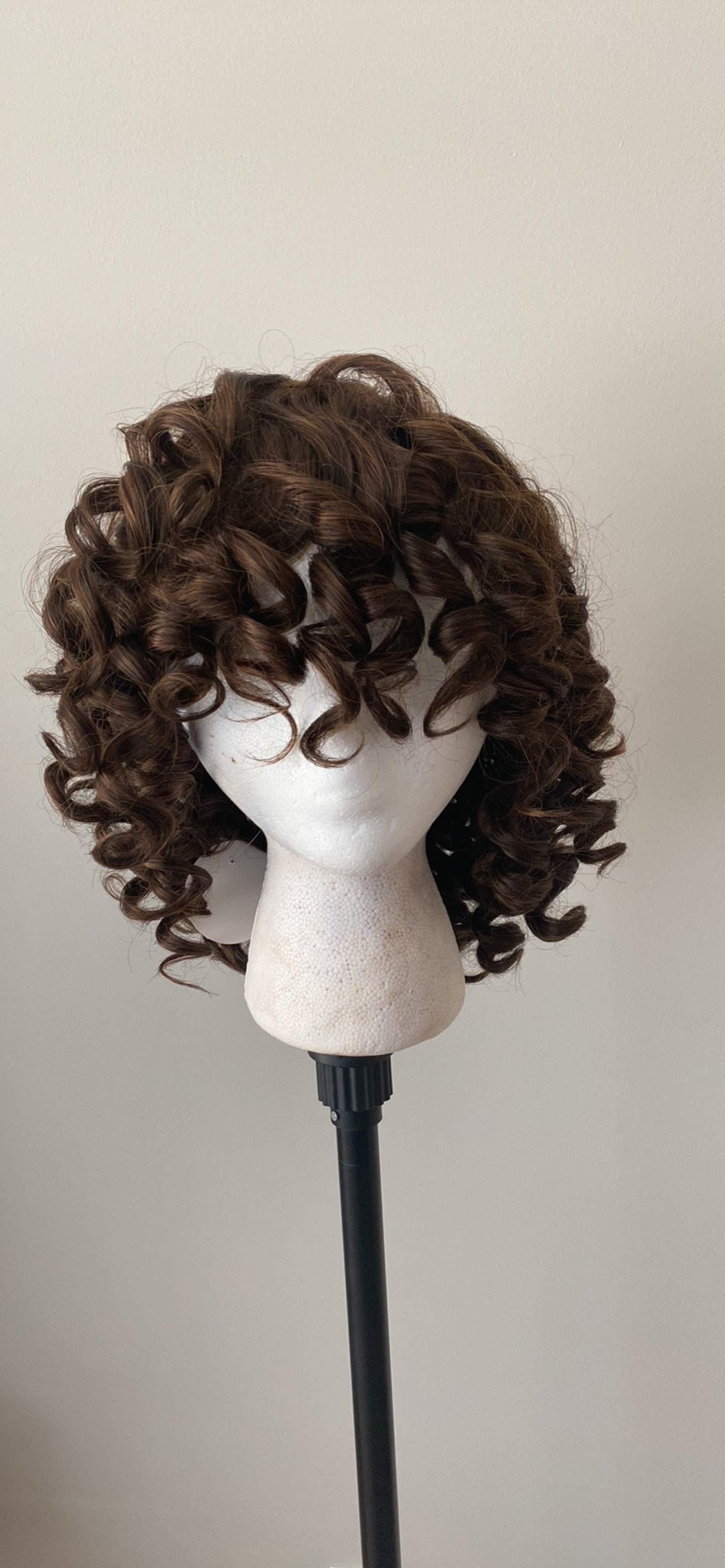 BROWN CURLY WIG With Bangs - Etsy